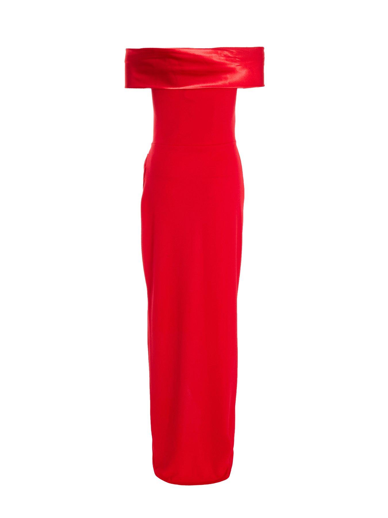 Quiz Red Satin Bardot Maxi Dress | Very