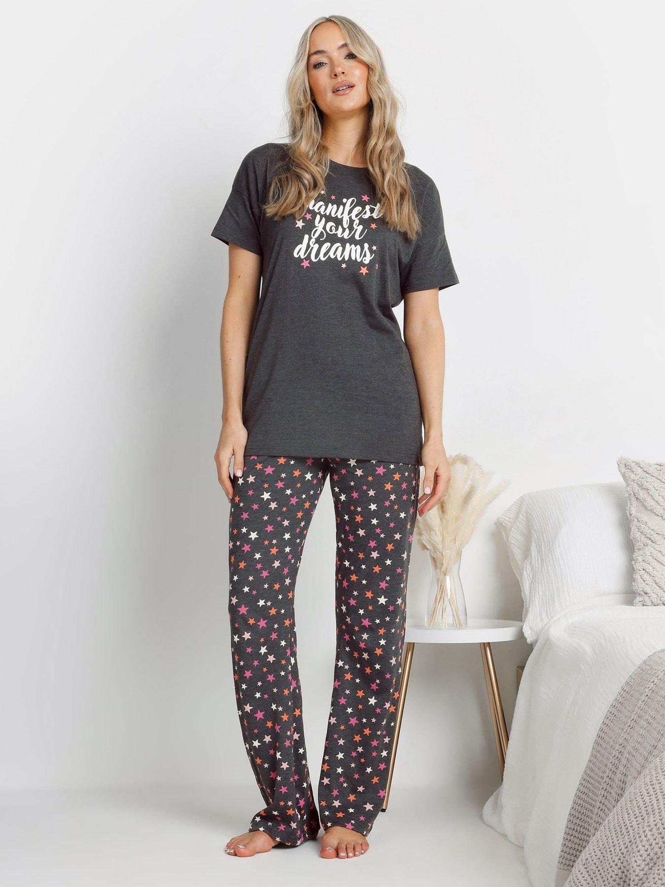 Long Tall Sally Tall Manifest Stars Wide Leg Pj Set - Grey | Very
