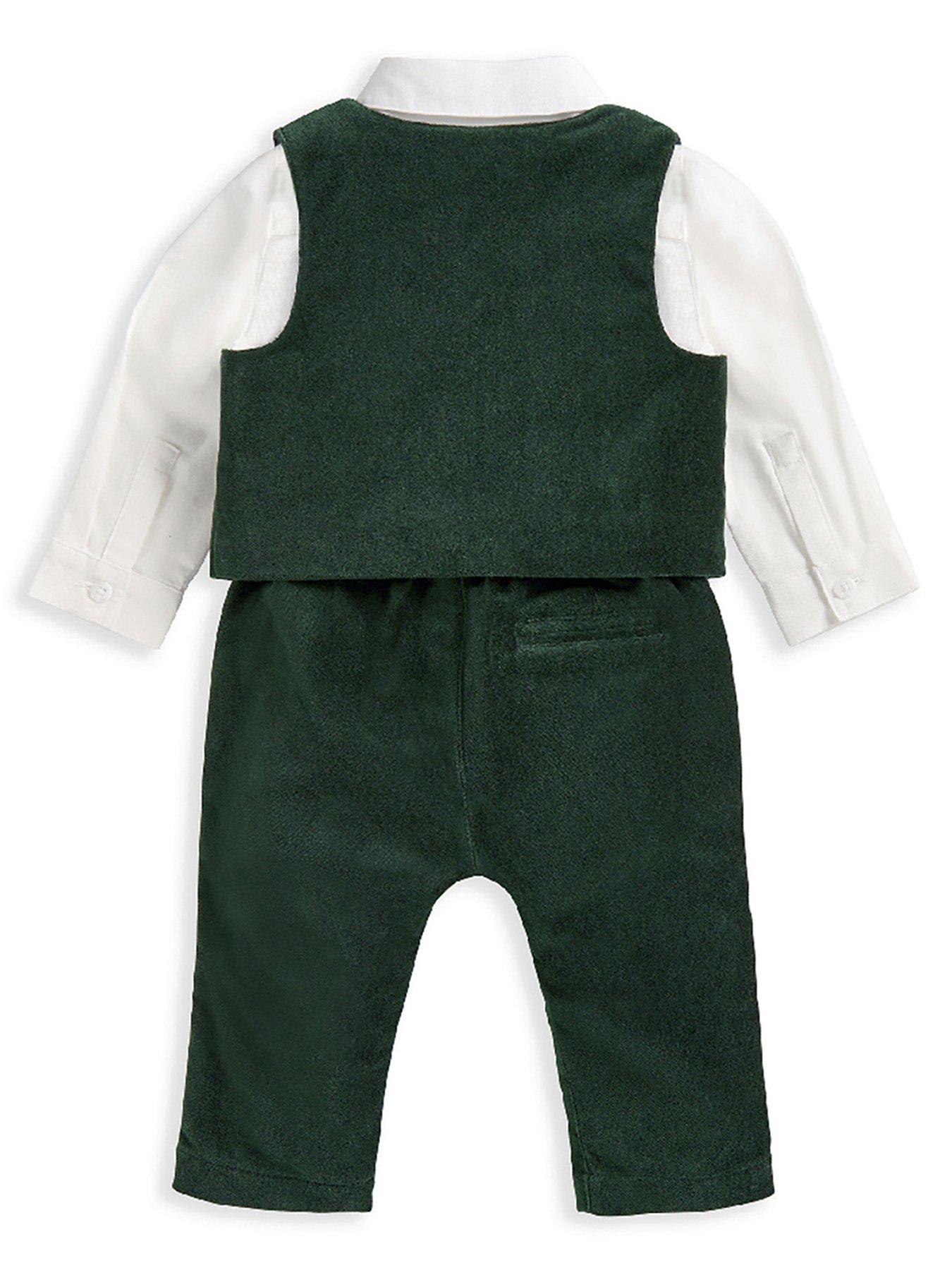 Mamas & Papas Baby Boys 3 Piece Velour Suit Set - Green | Very.co.uk