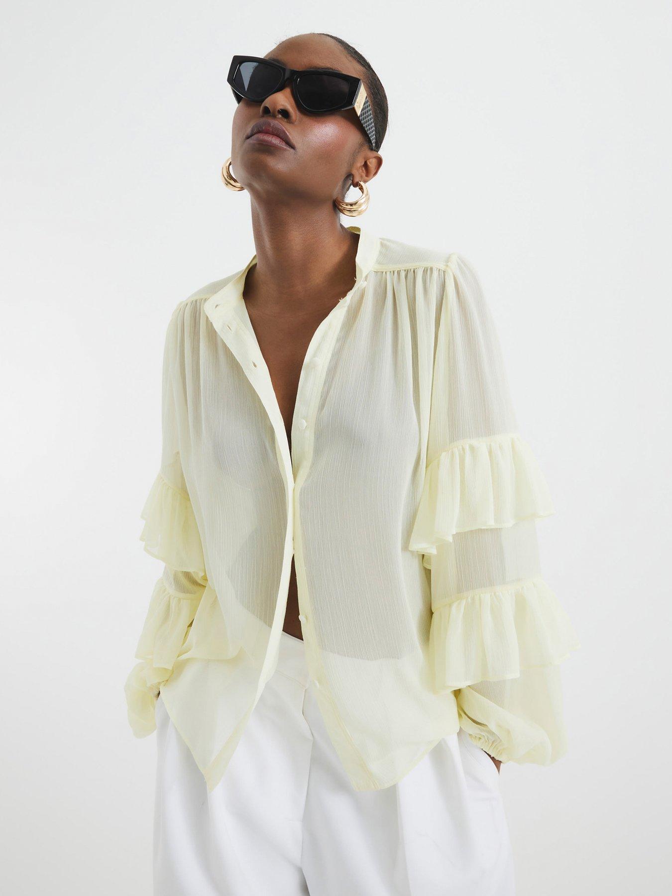 River Island Ruffle Sleeve Blouse - Yellow | Very