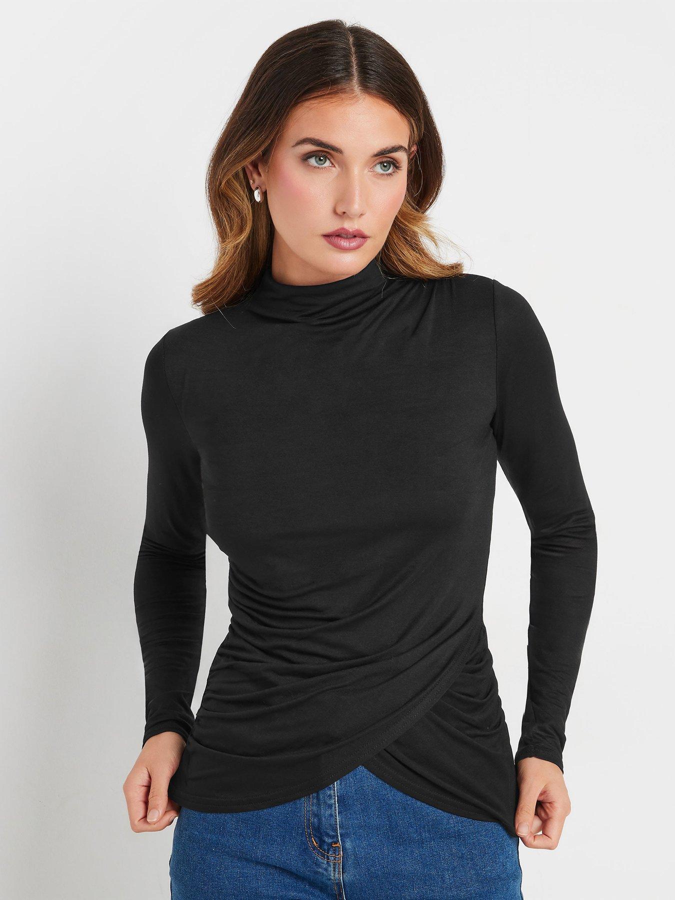 Long Tall Sally High Neck Drape Ruched Top - Black | Very