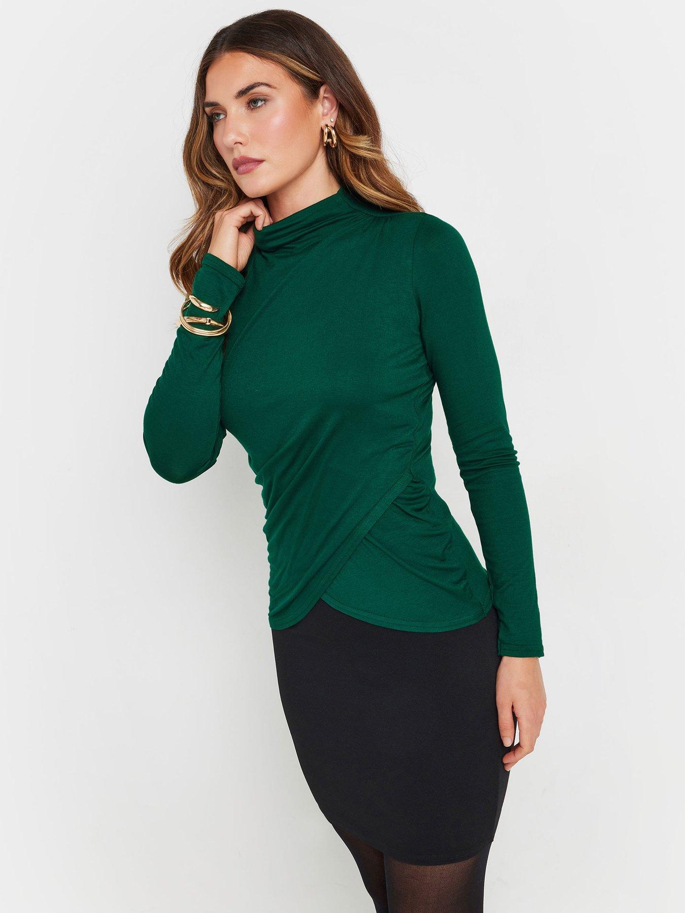 Long Tall Sally High Neck Drape Ruched Top - Green | Very