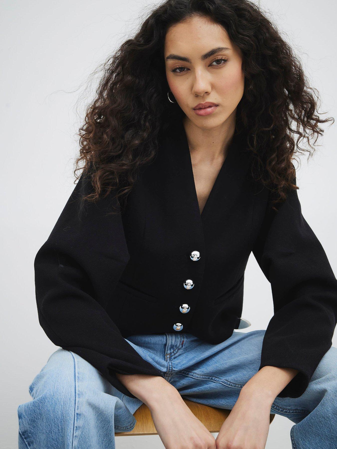 River Island Collarless Button Up Jacket - Black | Very