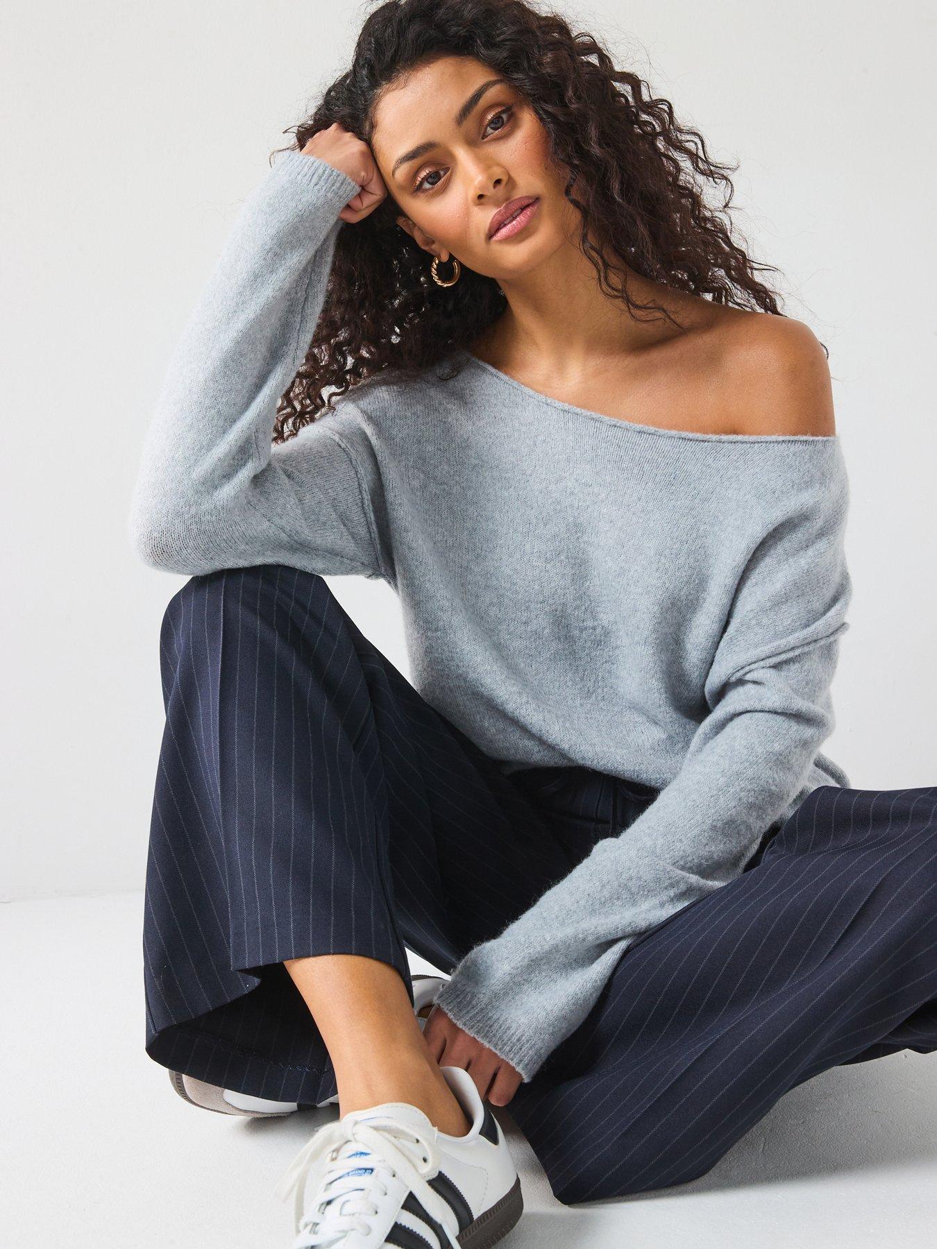 V by Very Off The Shoulder Oversized Jumper - Grey | Very