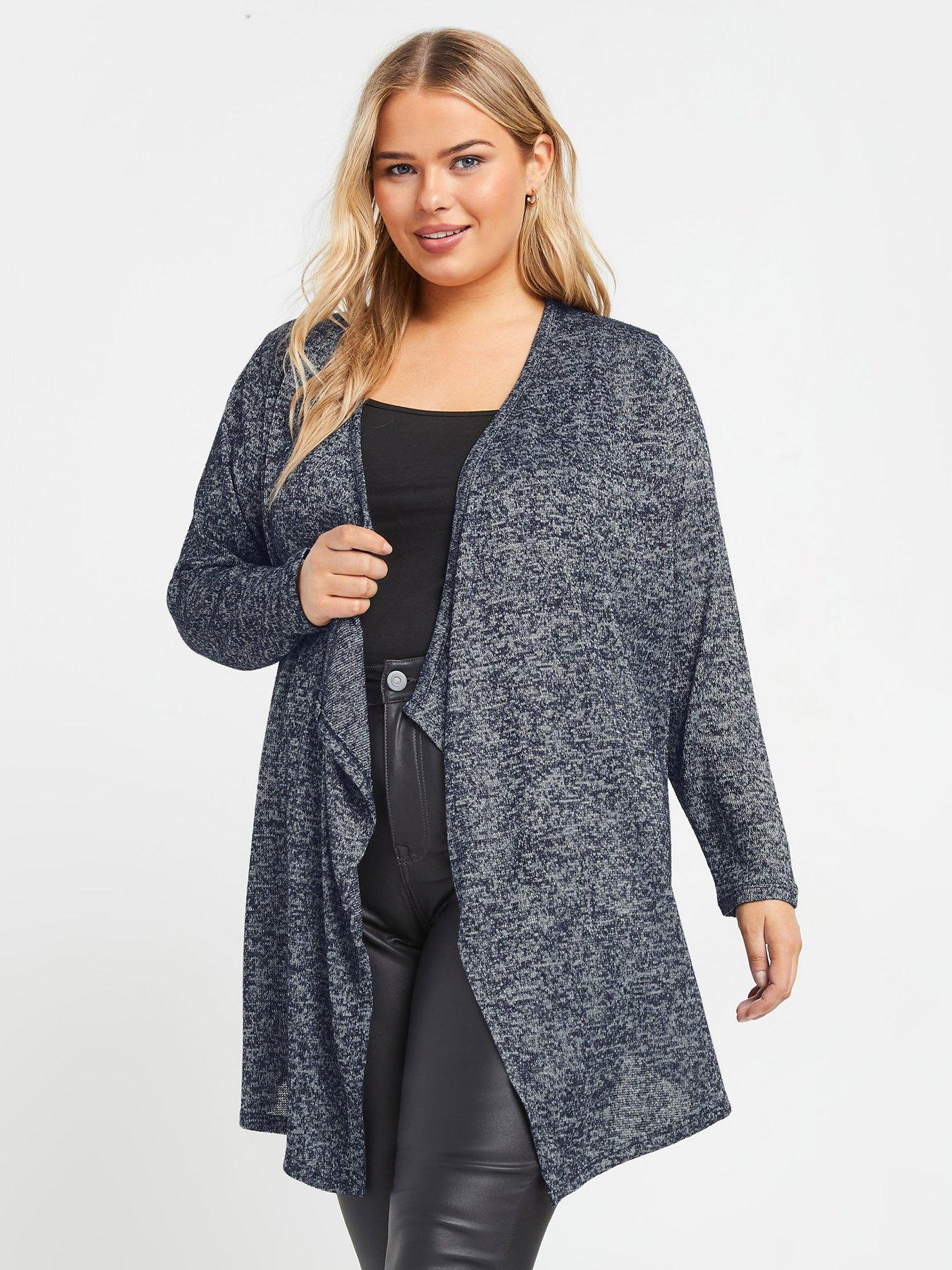 Yours Curve Waterfall Soft Feel Cardigan - Blue | Very