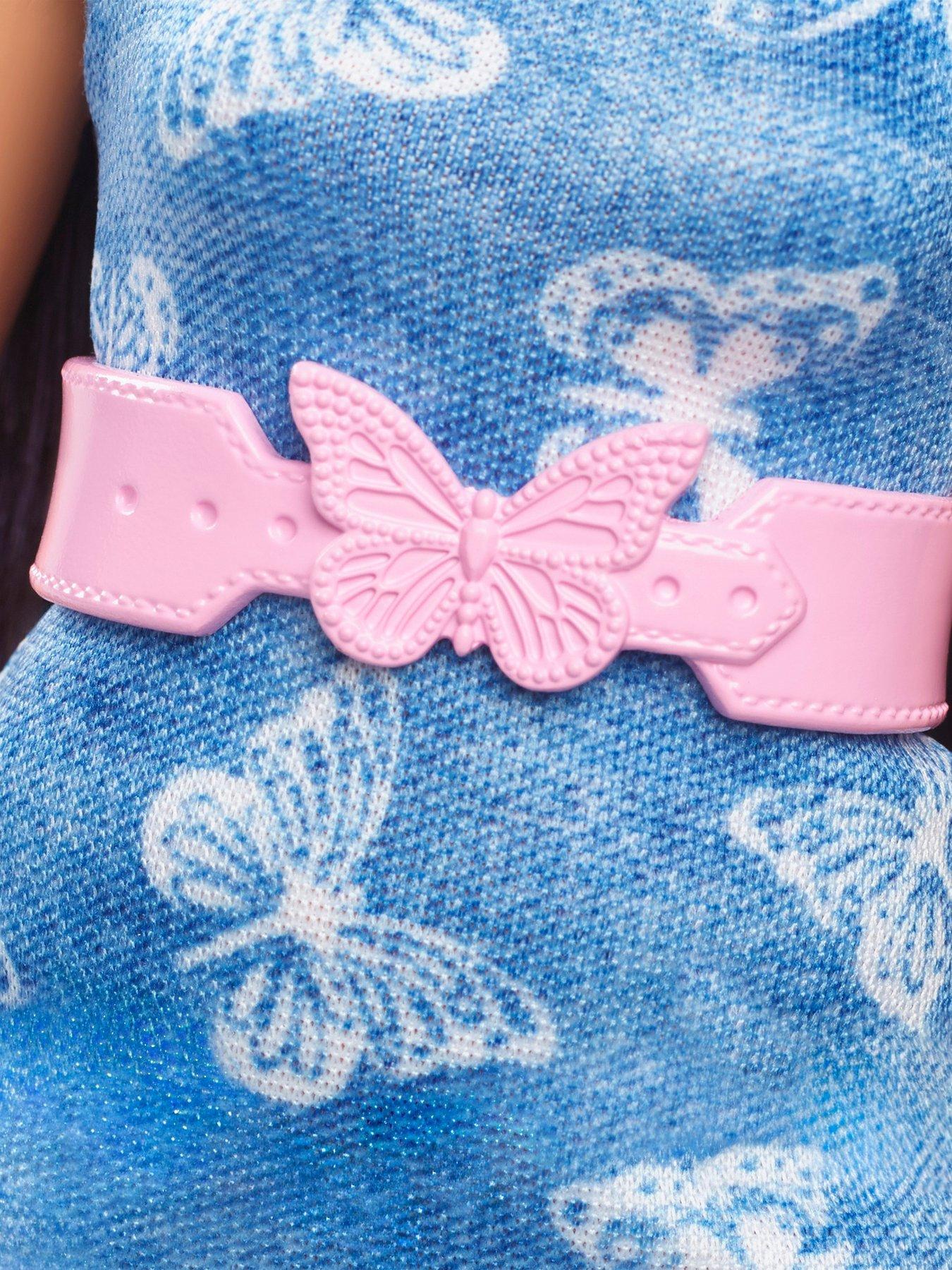 Barbie Fashionistas Doll #231 in Denim Butterfly Dress with Pink Belt ...