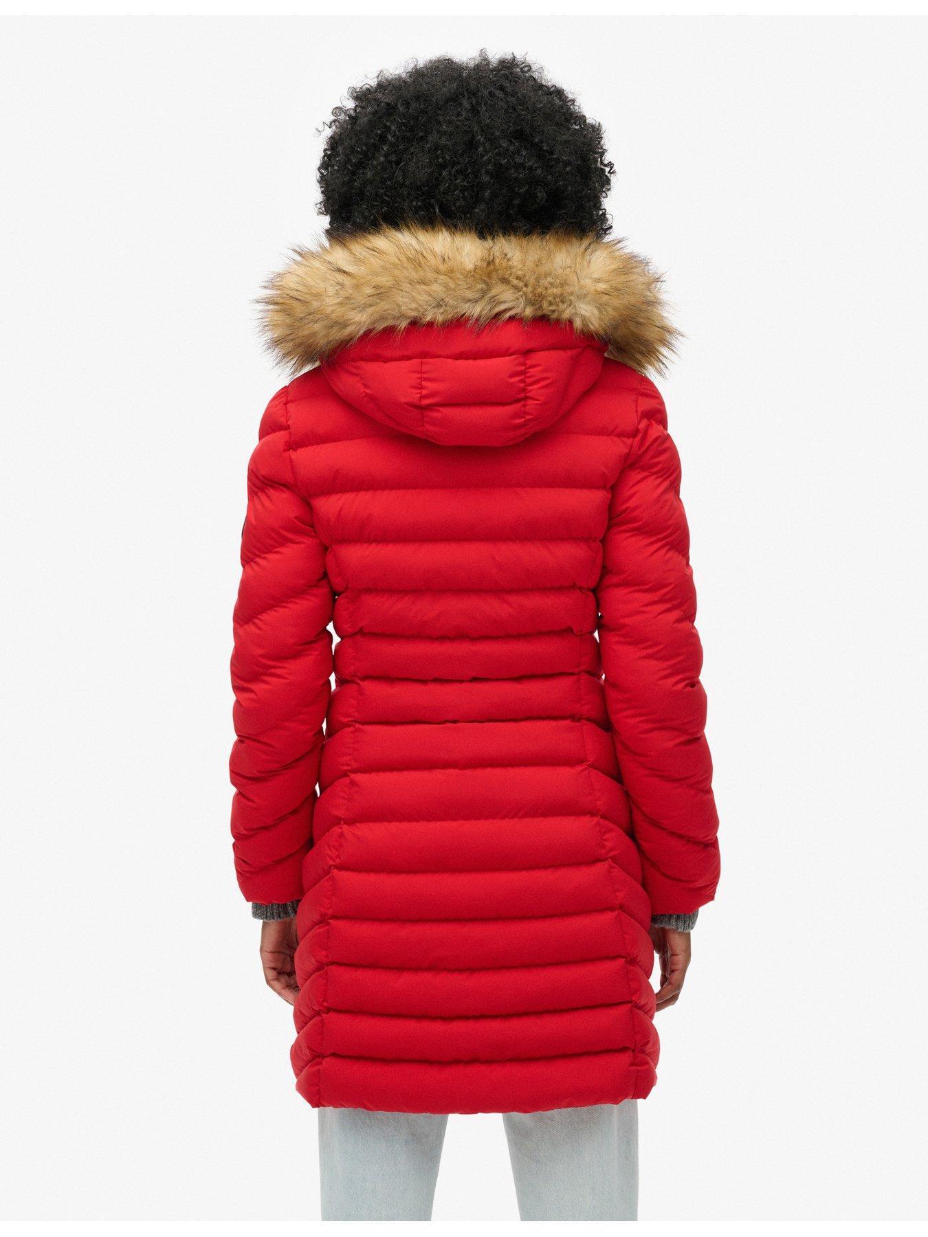 Superdry Fuji Faux Fur Hooded Coat - Red | Very
