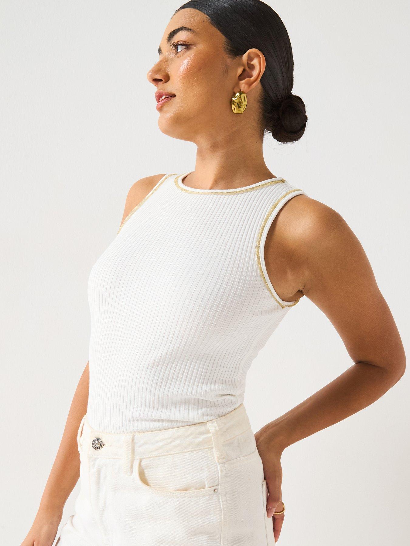 V by Very Lurex Trim Rib Vest - White | Very
