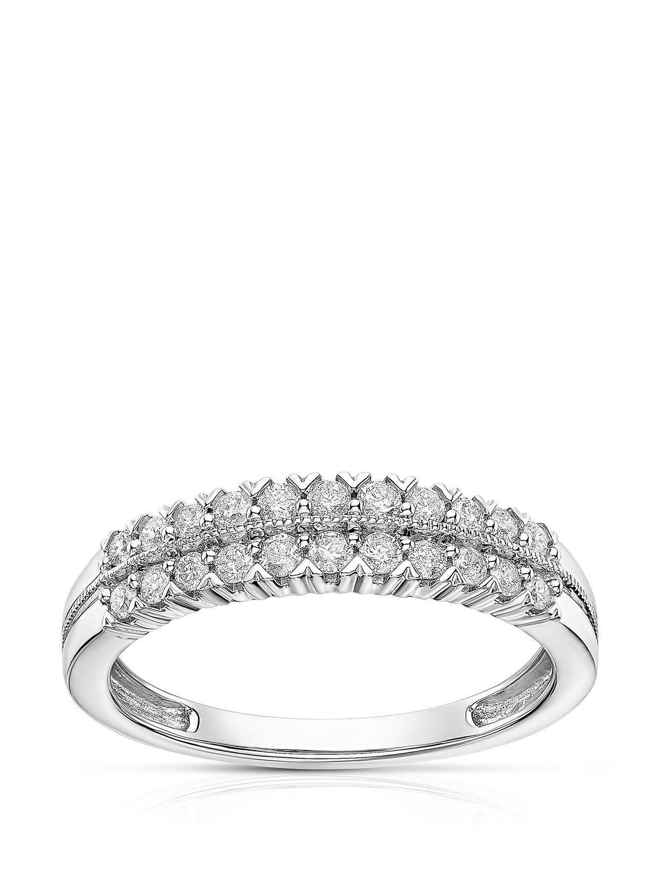 H. Samuel 9ct White Gold Engagement Ring. Double Row 0.33ct Diamond ...