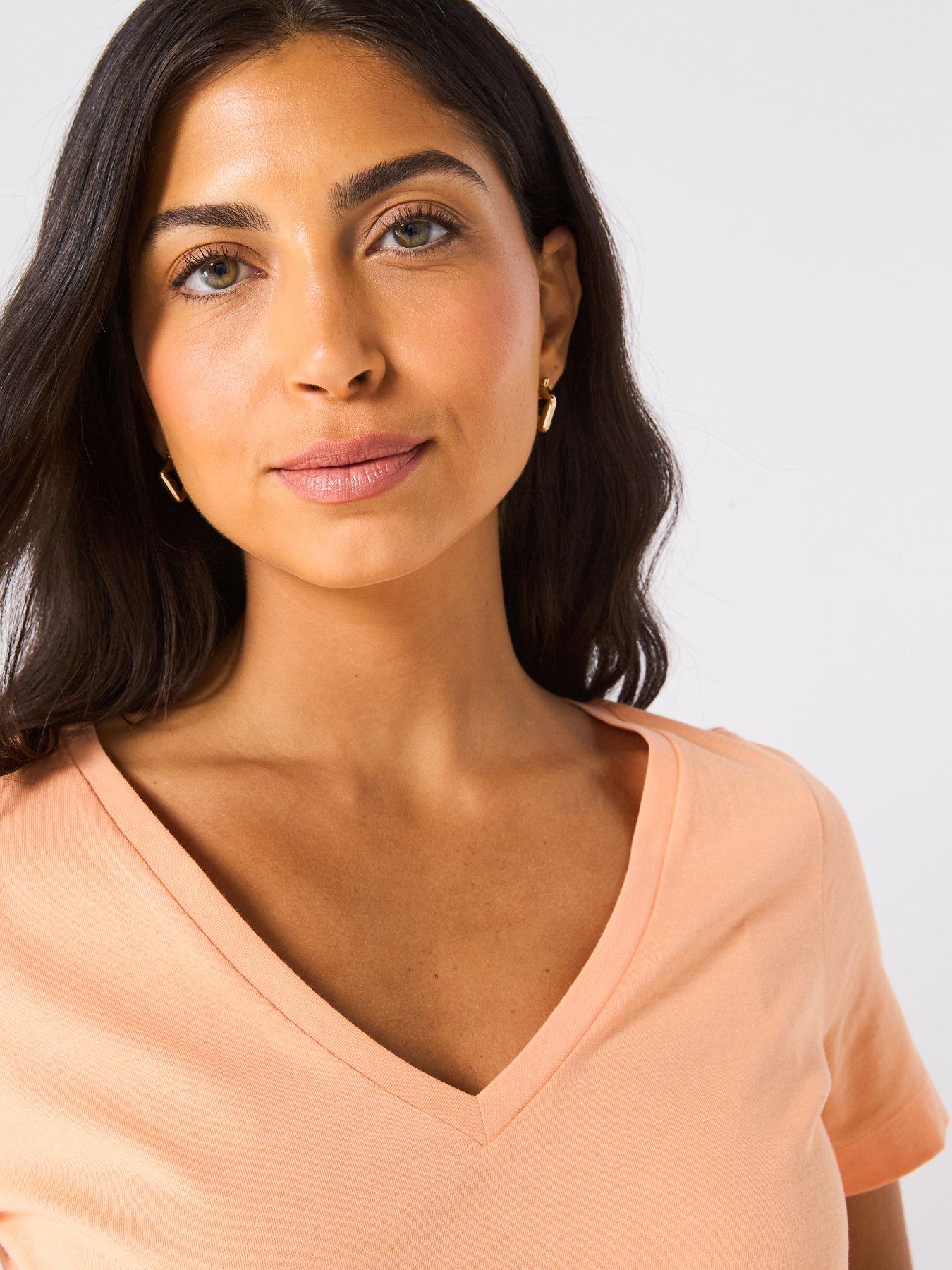 Everyday The Essential V Neck T-Shirt - Coral | Very