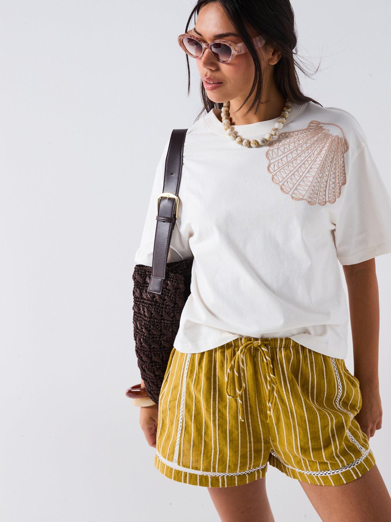 V by Very Embroidered Shell T-Shirt - White | Very