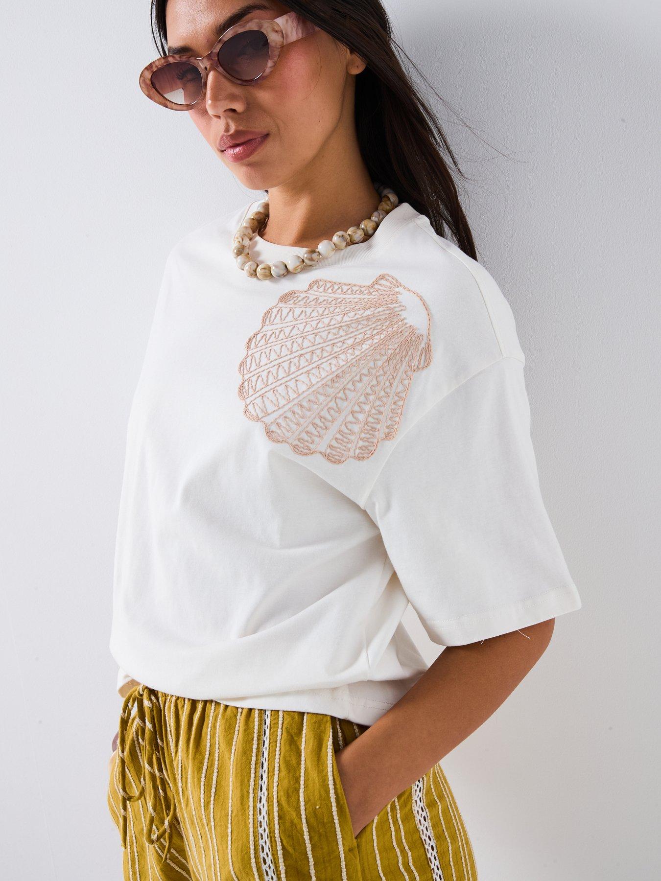 V by Very Embroidered Shell T-Shirt - White | Very