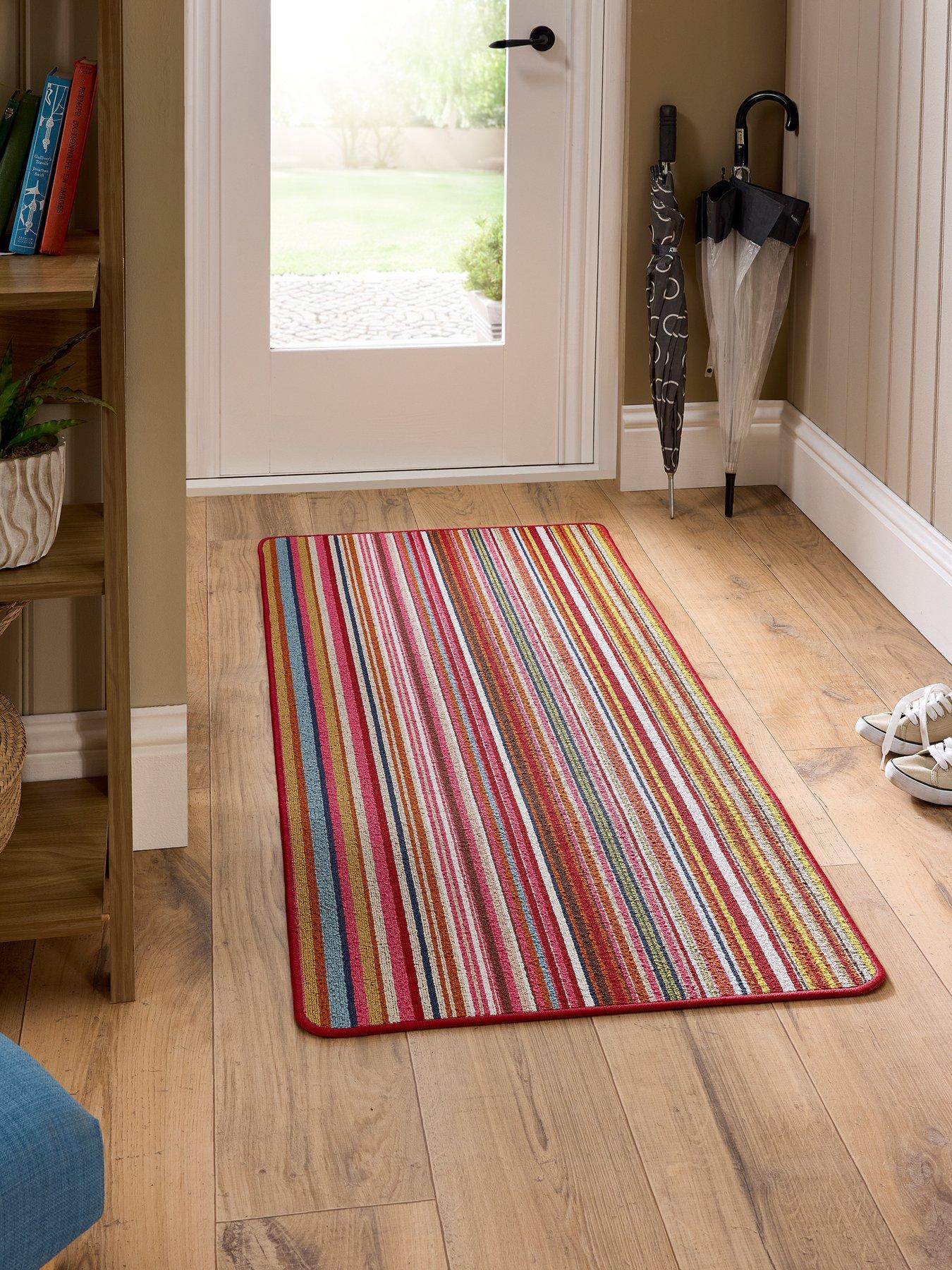 Very Home Multi Bright Stripe, Stain Resistant, Anti Slip Runner ...