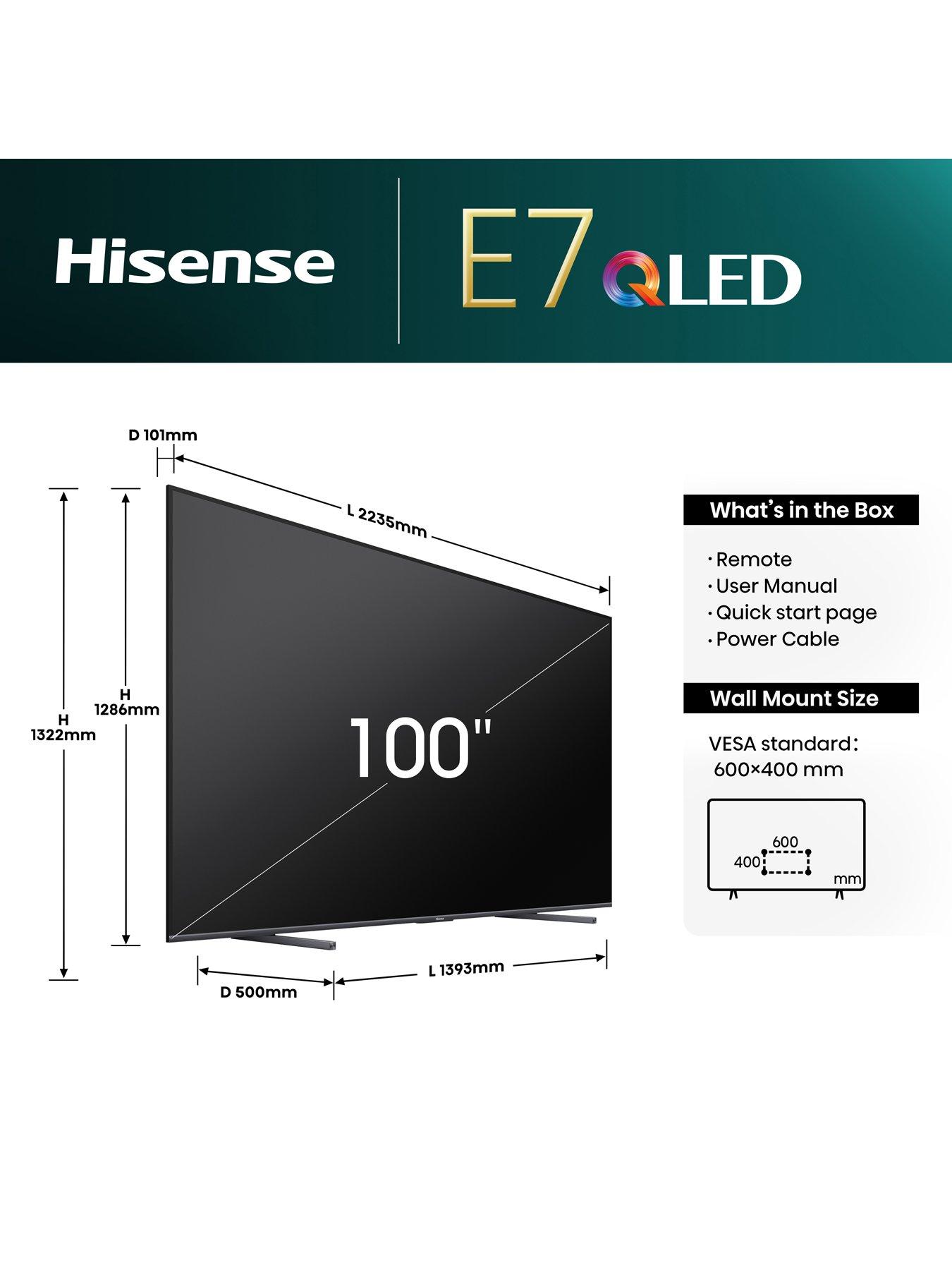 Hisense 100E7NQTUK, 100-inch, QLED, 4K HDR, Smart TV | Very