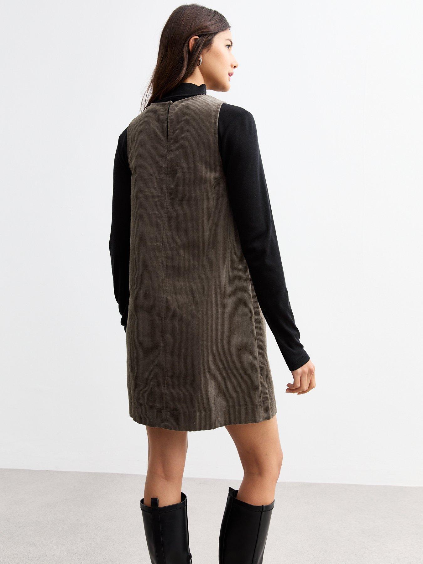 New Look Cotton Corduroy Pinafore Dress - Grey | Very
