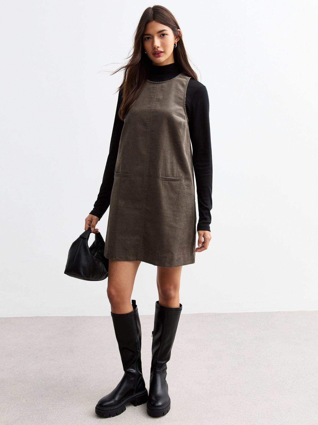 New Look Cotton Corduroy Pinafore Dress - Grey | Very