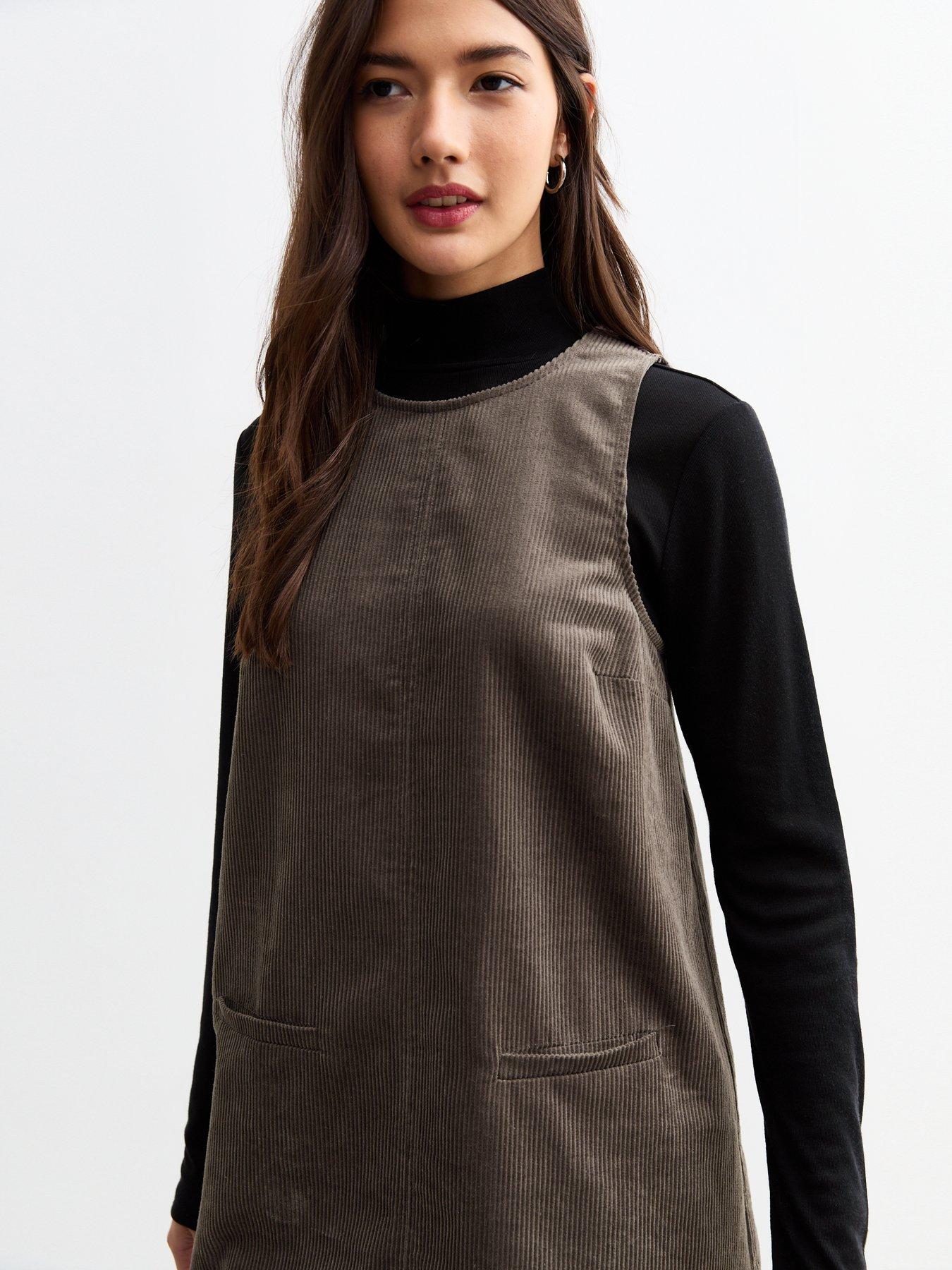 New Look Cotton Corduroy Pinafore Dress - Grey | Very