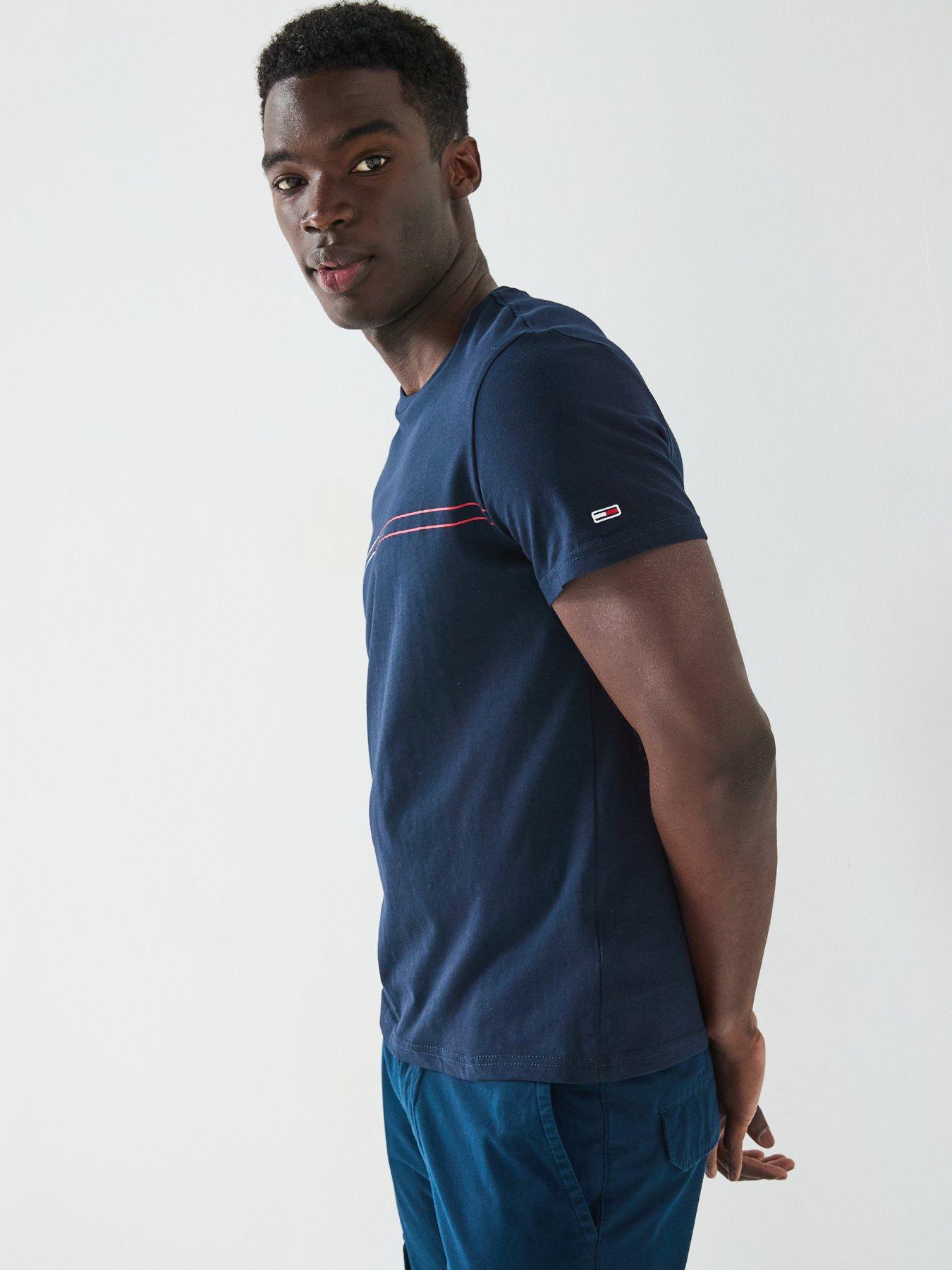 Tommy Jeans Chest Pipe Trim Logo T-Shirt - Navy | Very