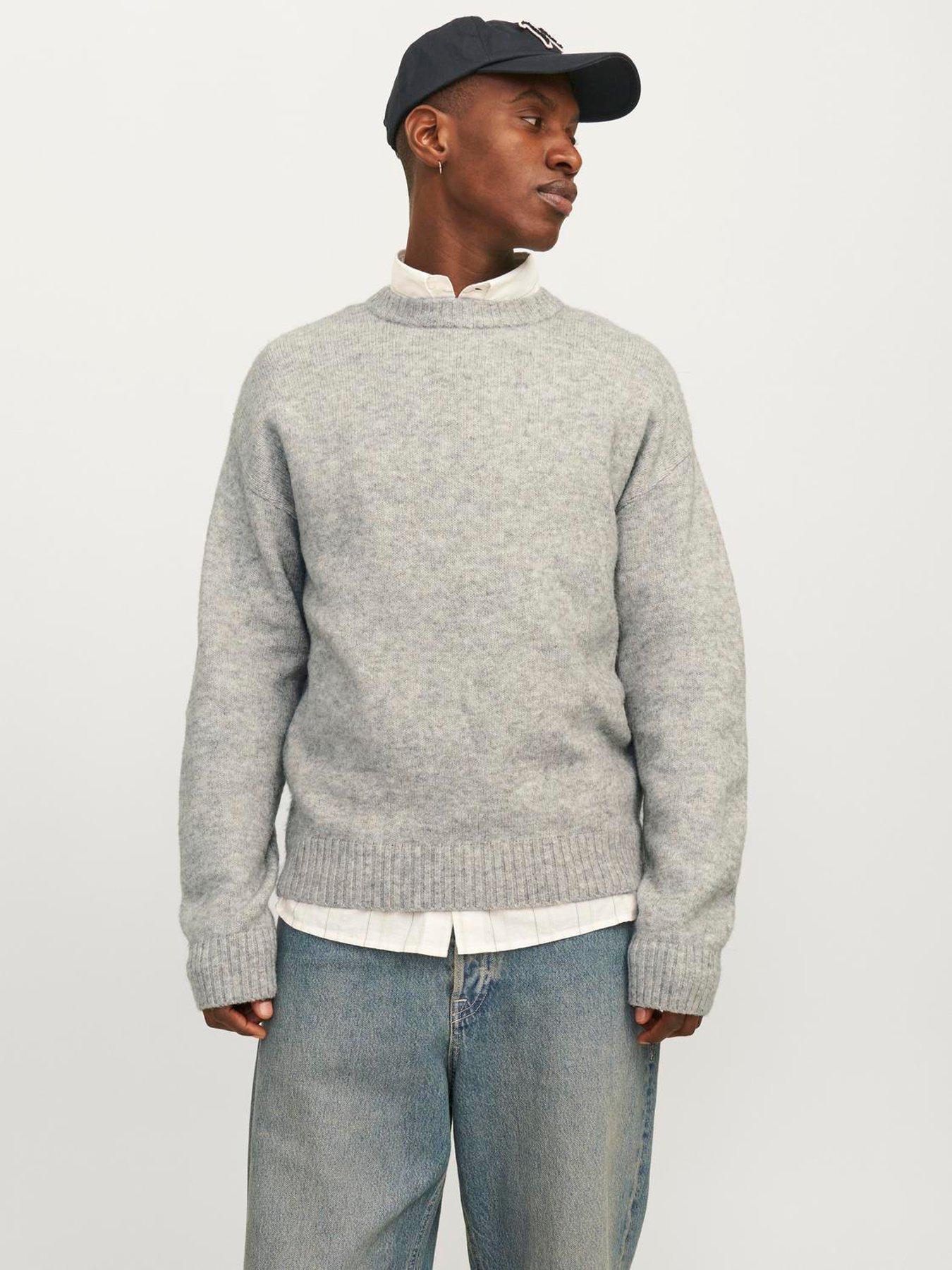 Jack & Jones Ollie Crew Neck Knitted Jumper - Light Grey | Very