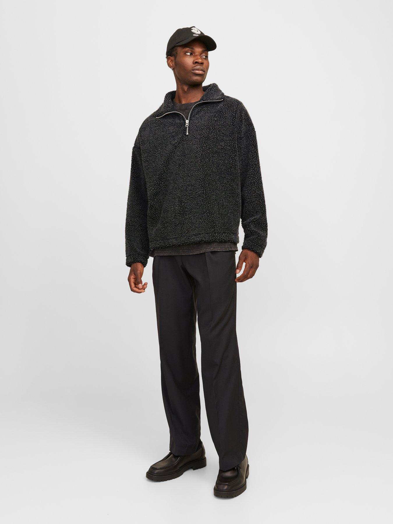 Jack & Jones Oxbury Teddy High Neck Half Zip Sweatshirt - Black | Very