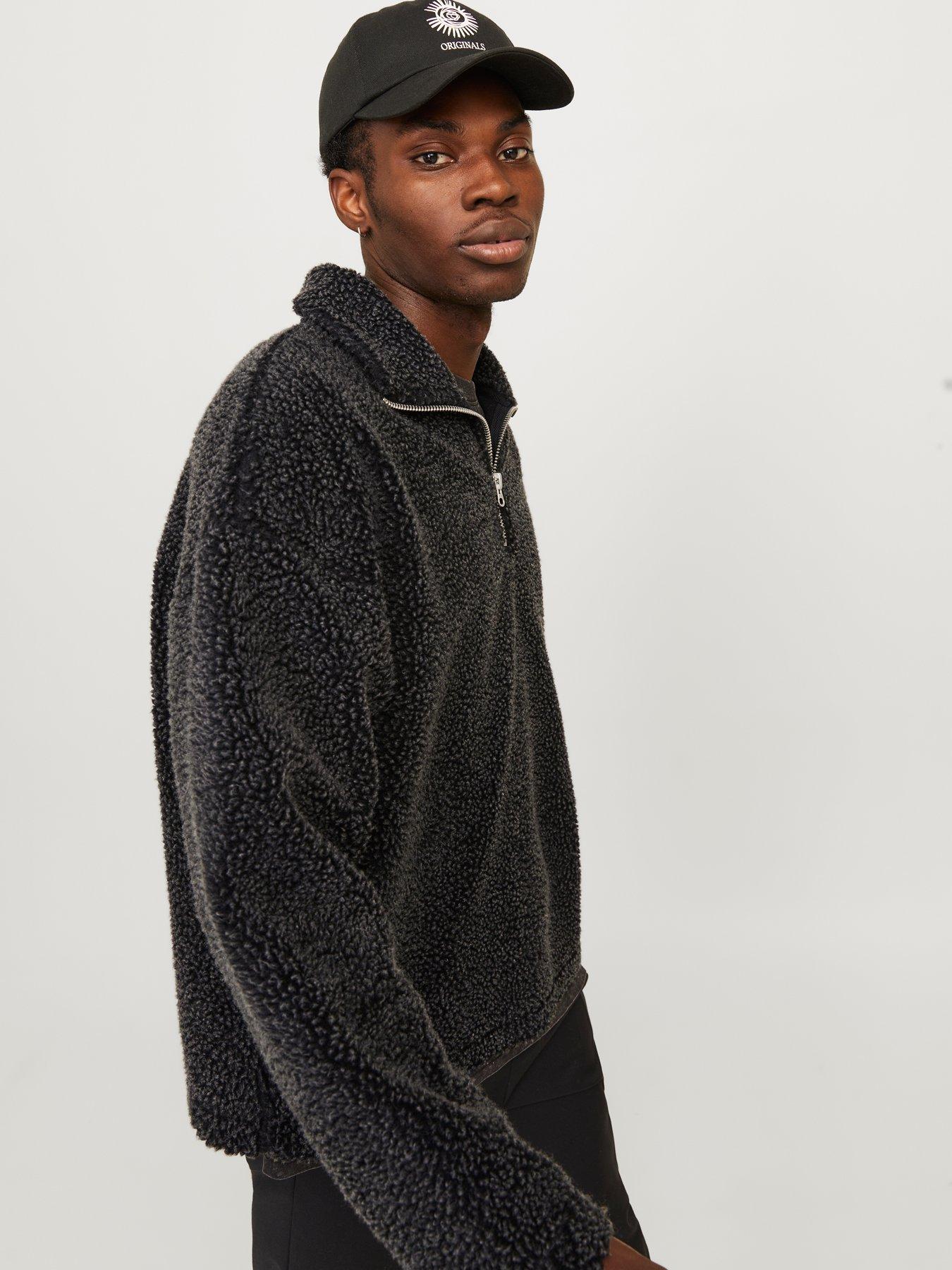 Jack & Jones Oxbury Teddy High Neck Half Zip Sweatshirt - Black | Very