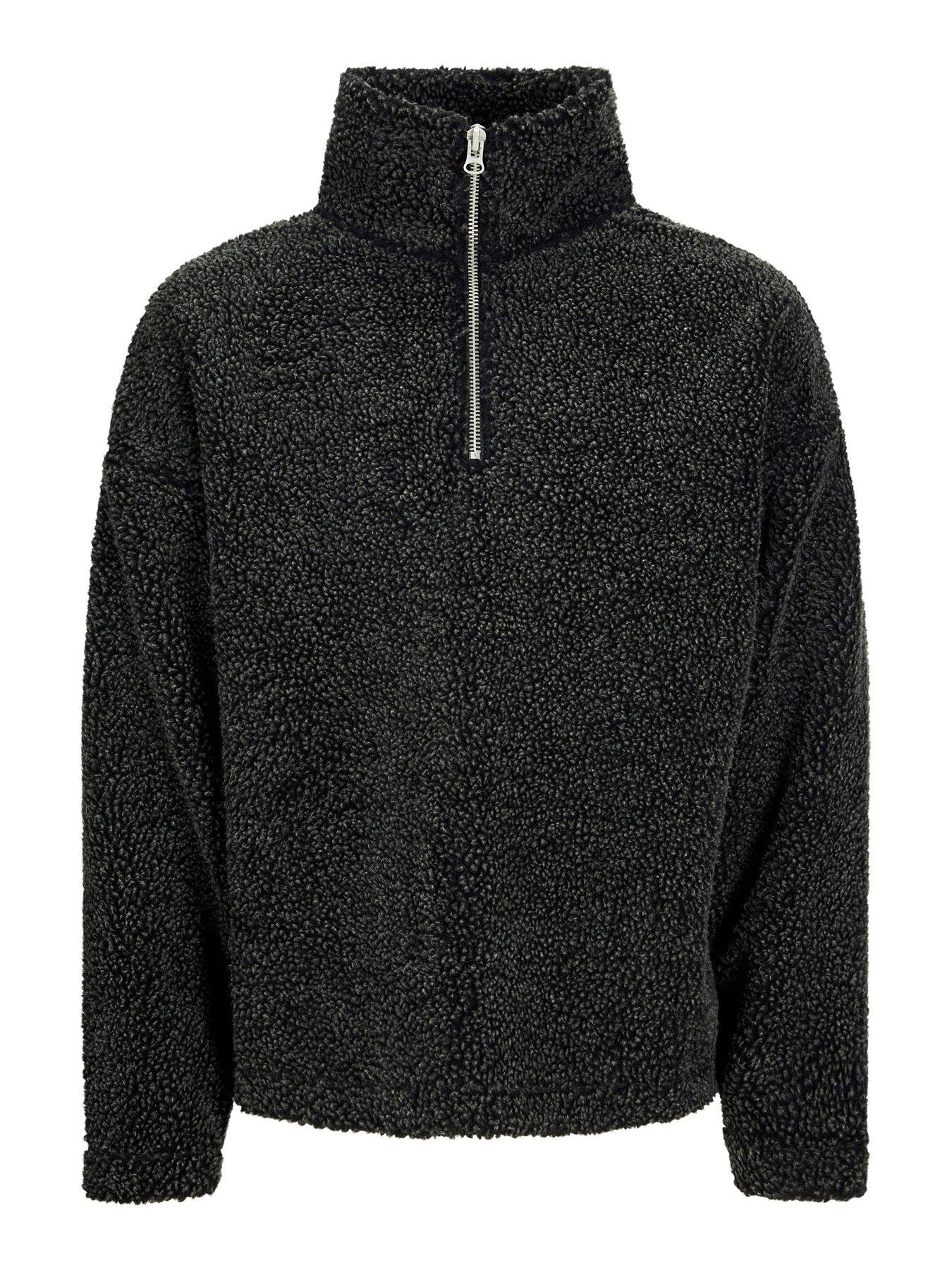 Jack & Jones Oxbury Teddy High Neck Half Zip Sweatshirt - Black | Very