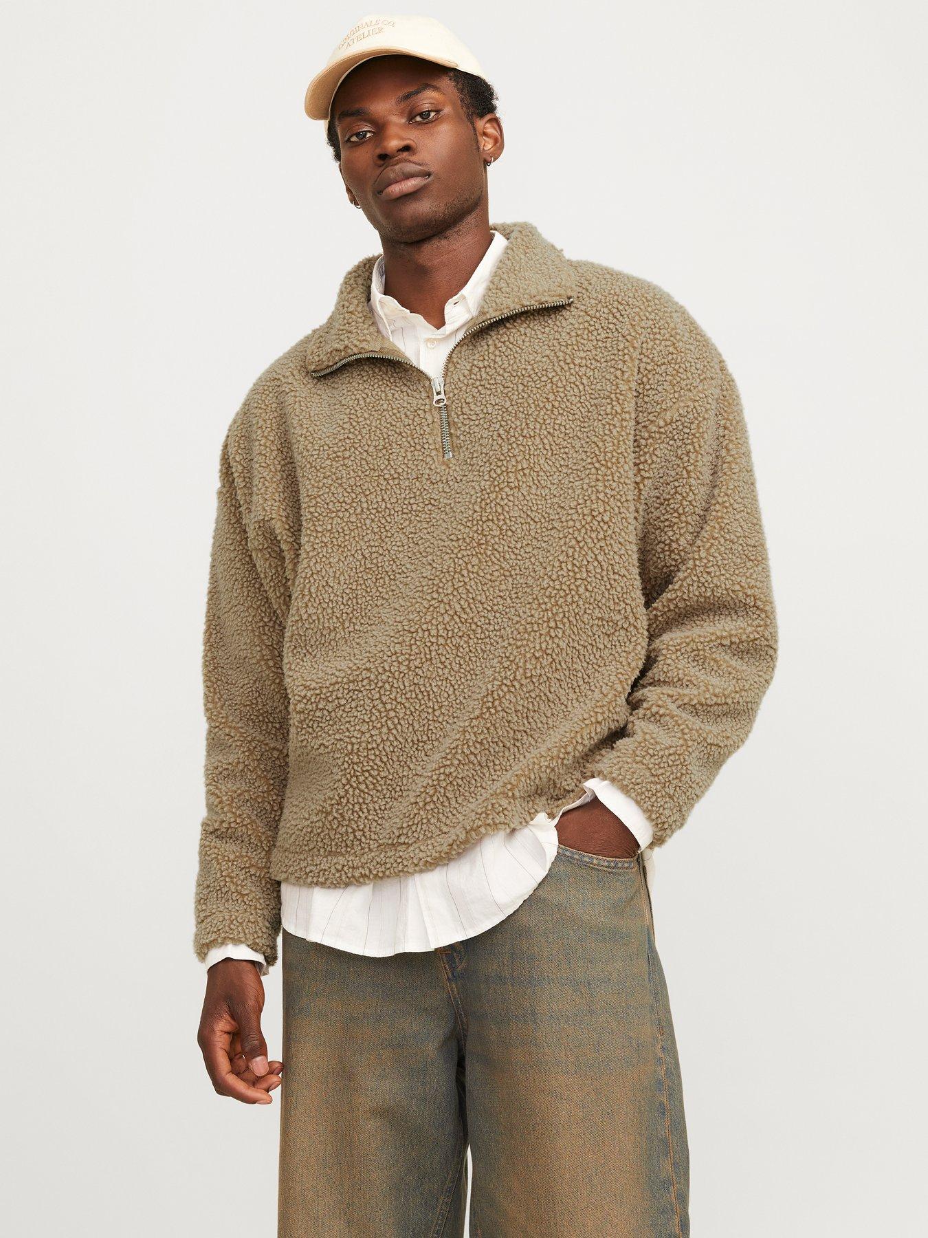 Jack & Jones Oxbury Teddy High Neck Half Zip Sweatshirt - Light Brown ...