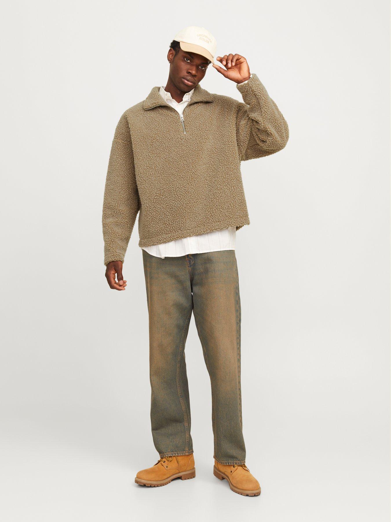 Jack & Jones Oxbury Teddy High Neck Half Zip Sweatshirt - Light Brown ...
