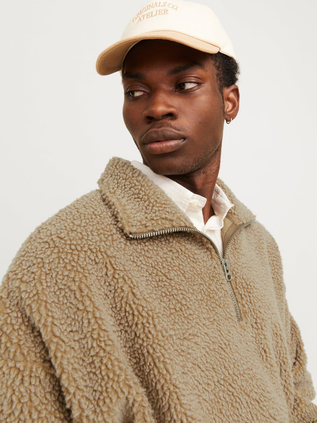 Jack & Jones Oxbury Teddy High Neck Half Zip Sweatshirt - Light Brown ...