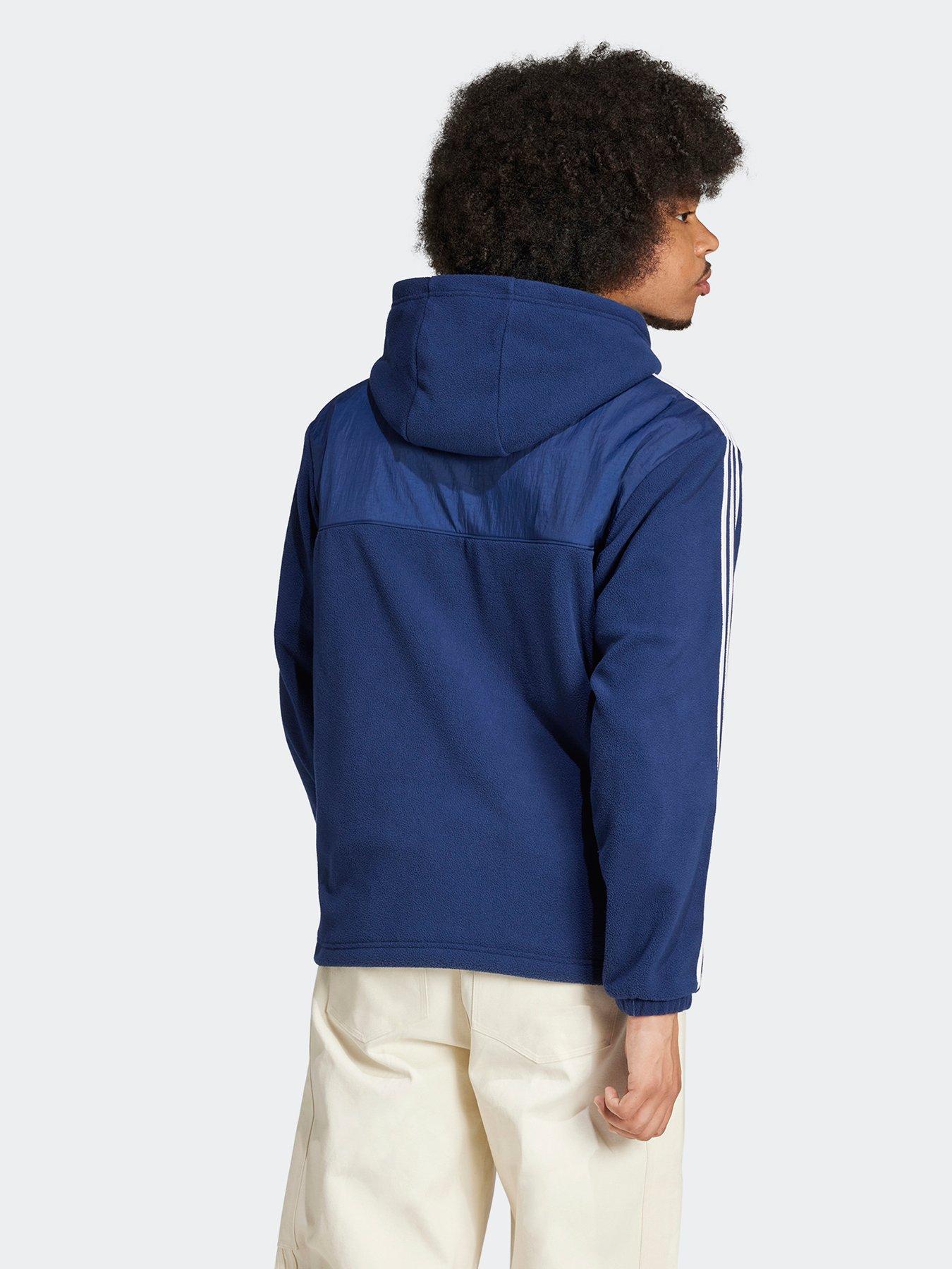adidas Originals Mens Adicolor 3stripes Teddy Fleece Hoodie - Blue | Very