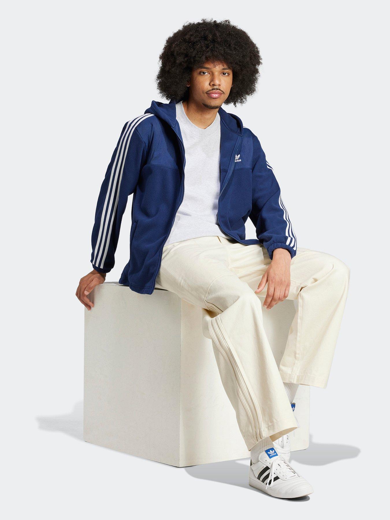 adidas Originals Mens Adicolor 3stripes Teddy Fleece Hoodie - Blue | Very