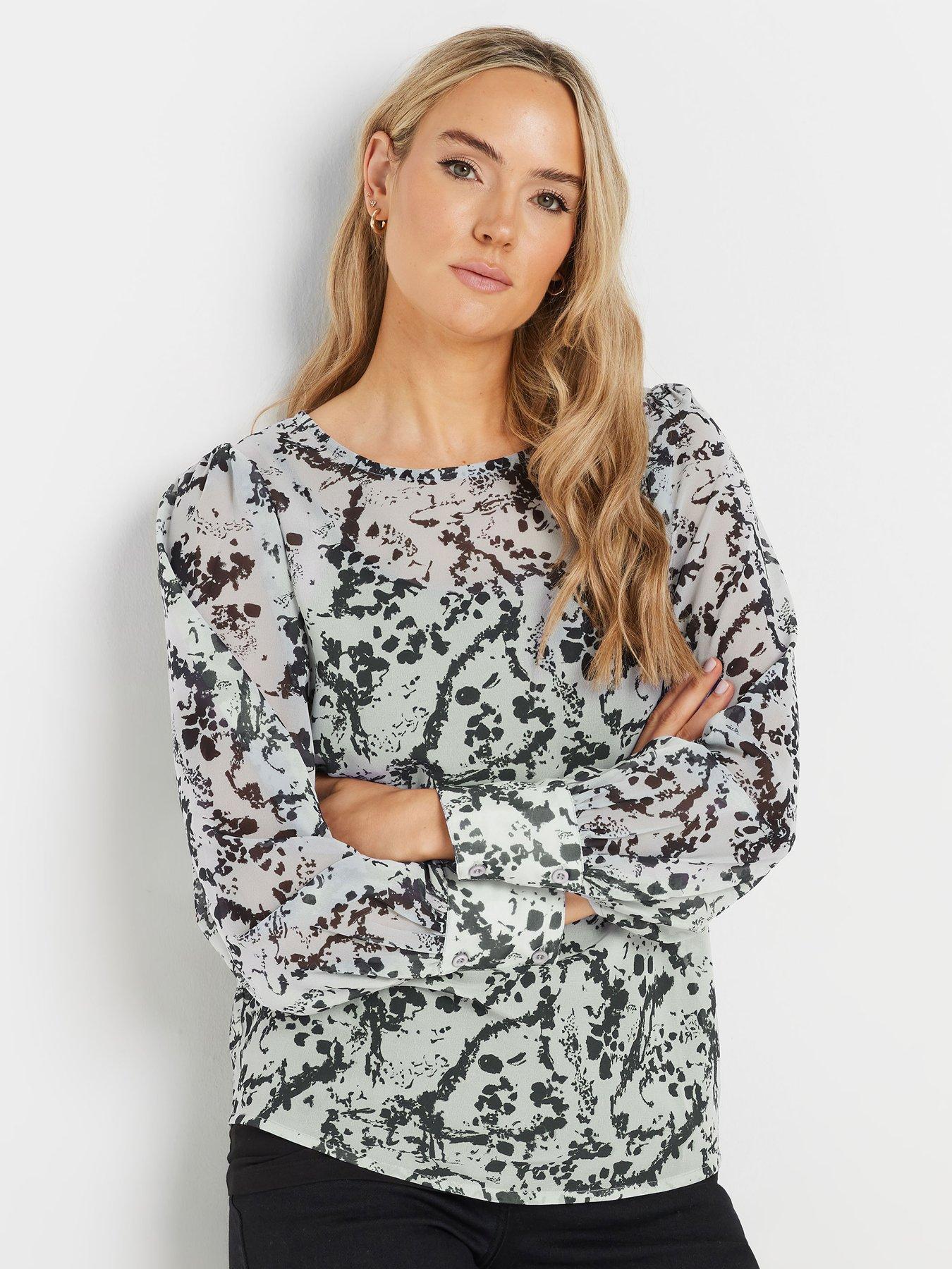 Long Tall Sally Abstract Scoop Neck Geogette Top - Grey | Very