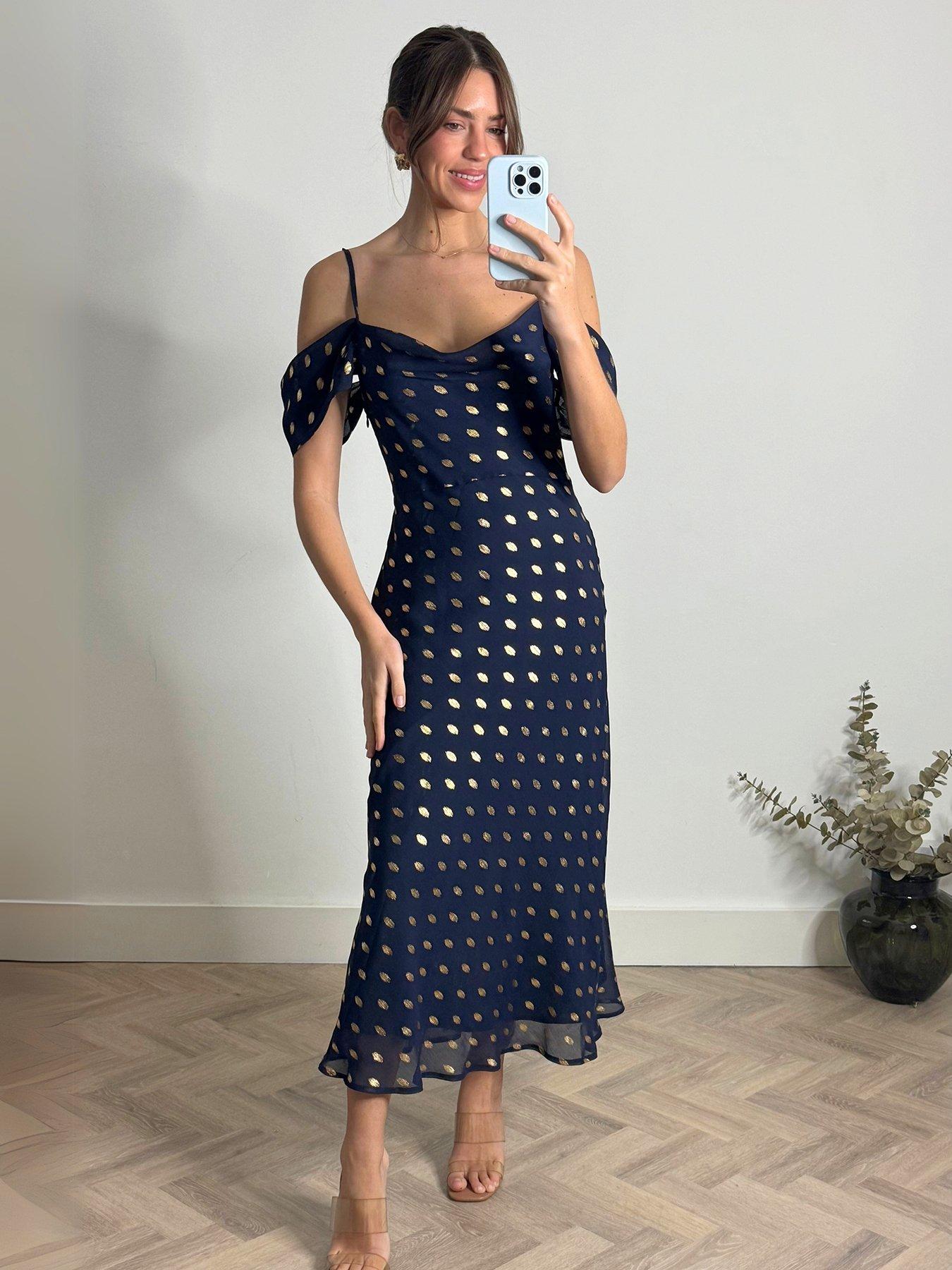 Style Cheat Strappy Spot Midi Dress - Navy | Very