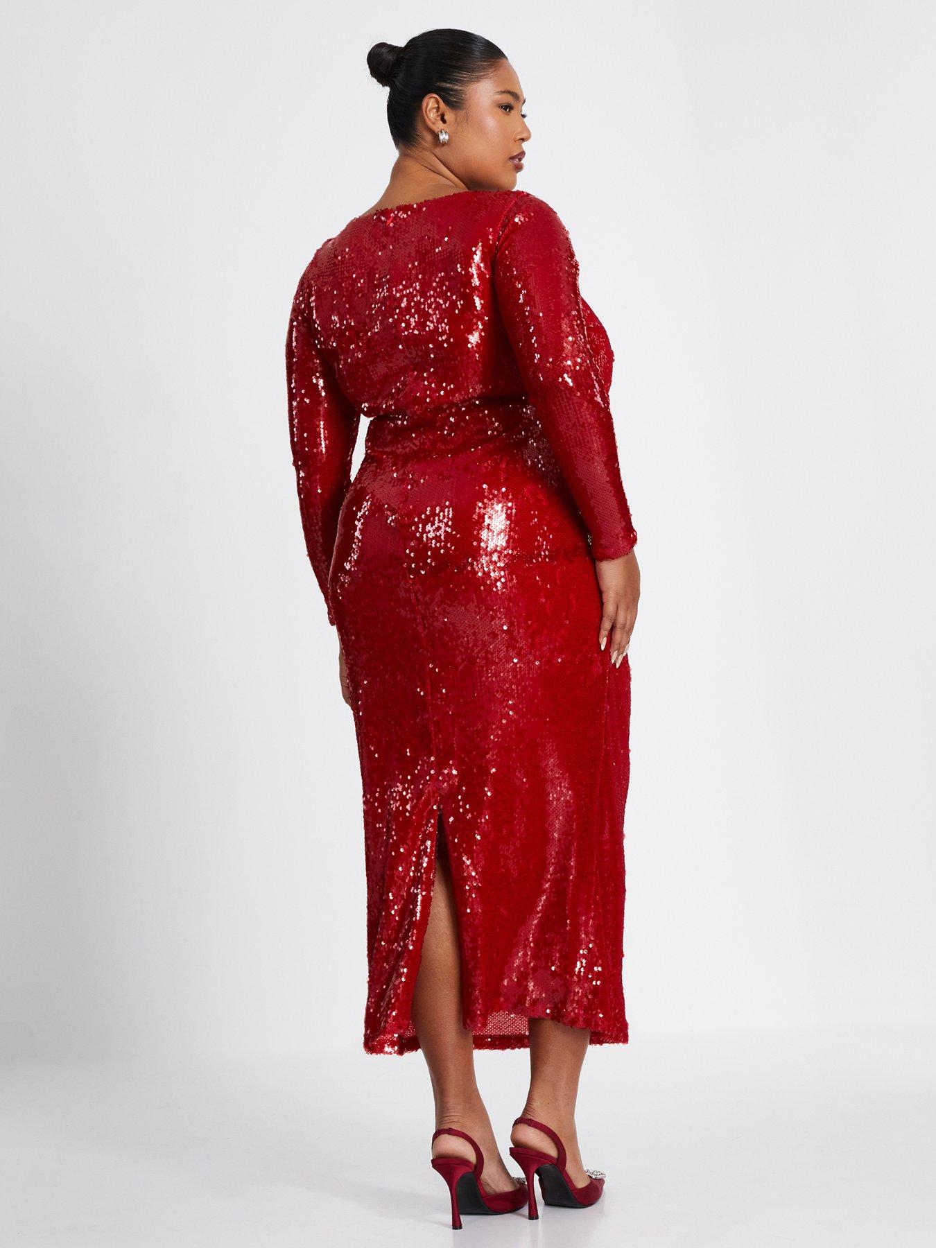 Quiz Curve Red Sequin Ruched Midaxi Dress | Very