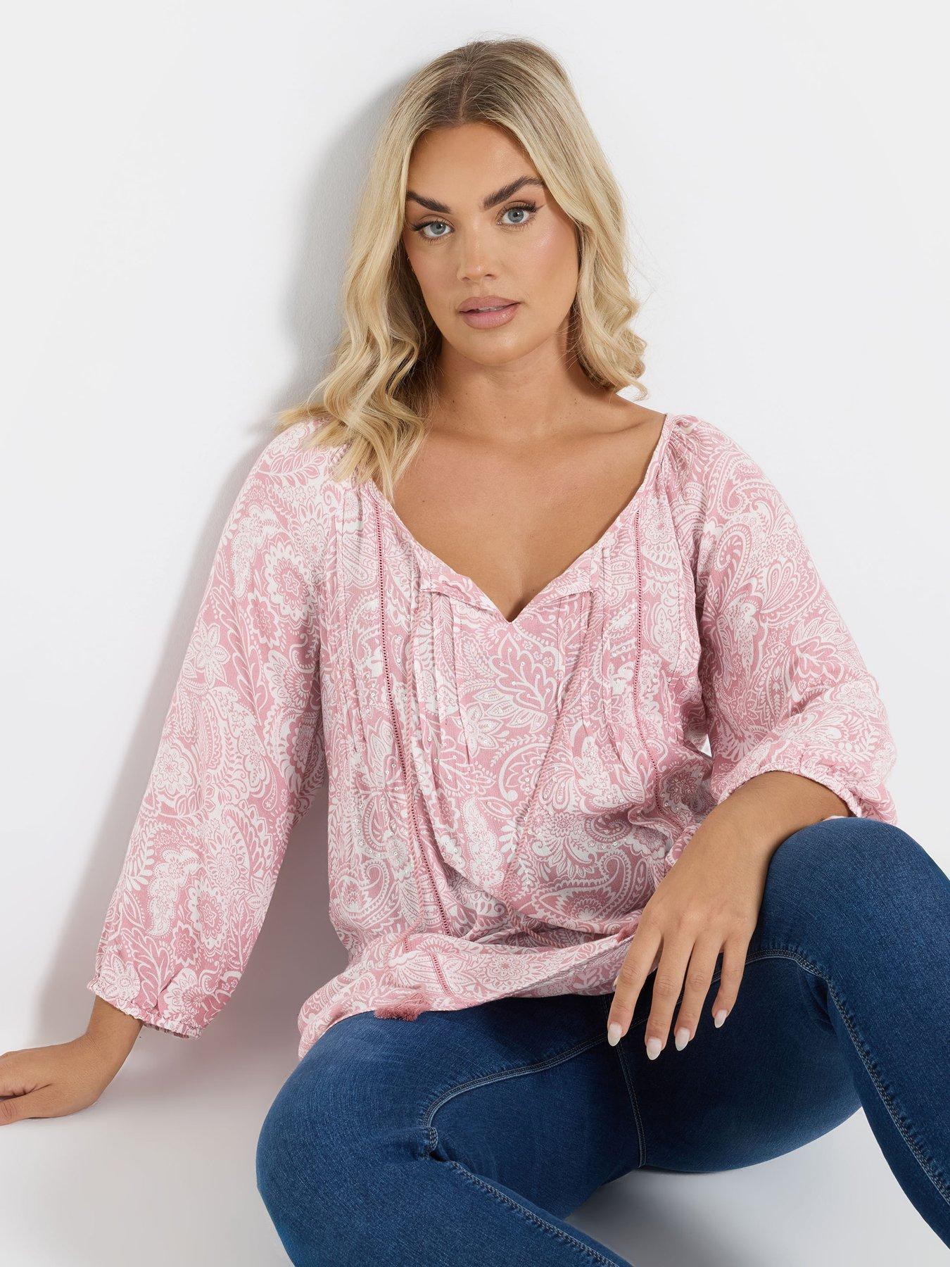 Yours Curve Crinkle Gypsy Top - Pink | Very
