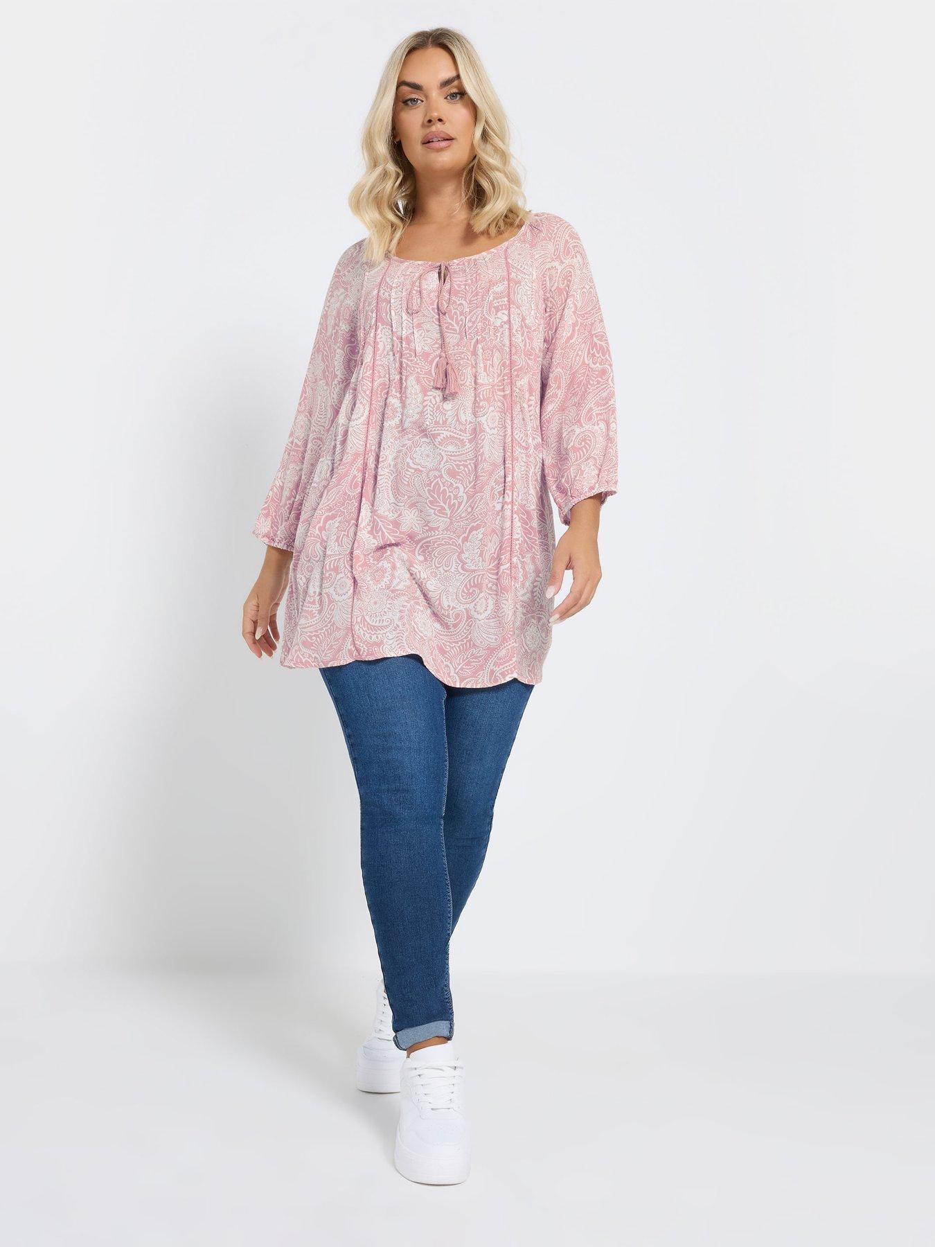 Yours Curve Crinkle Gypsy Top - Pink | Very