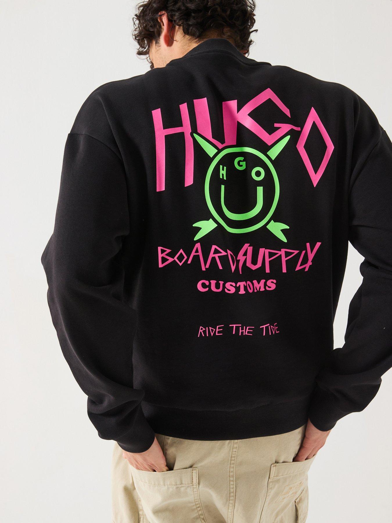 HUGO Blue Nigotil Neon Logo Back Print Sweatshirt - Black | Very