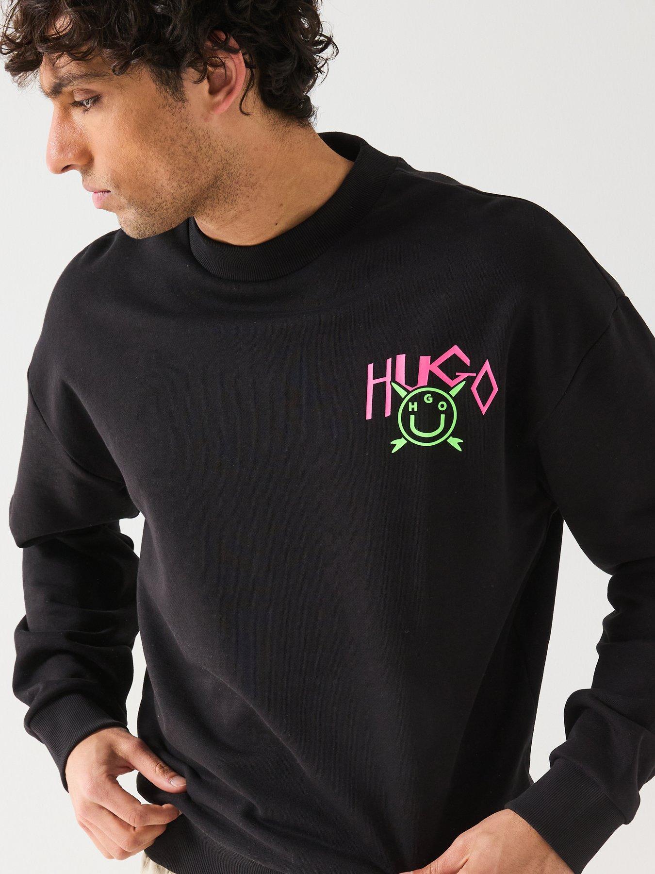 HUGO Blue Nigotil Neon Logo Back Print Sweatshirt - Black | Very
