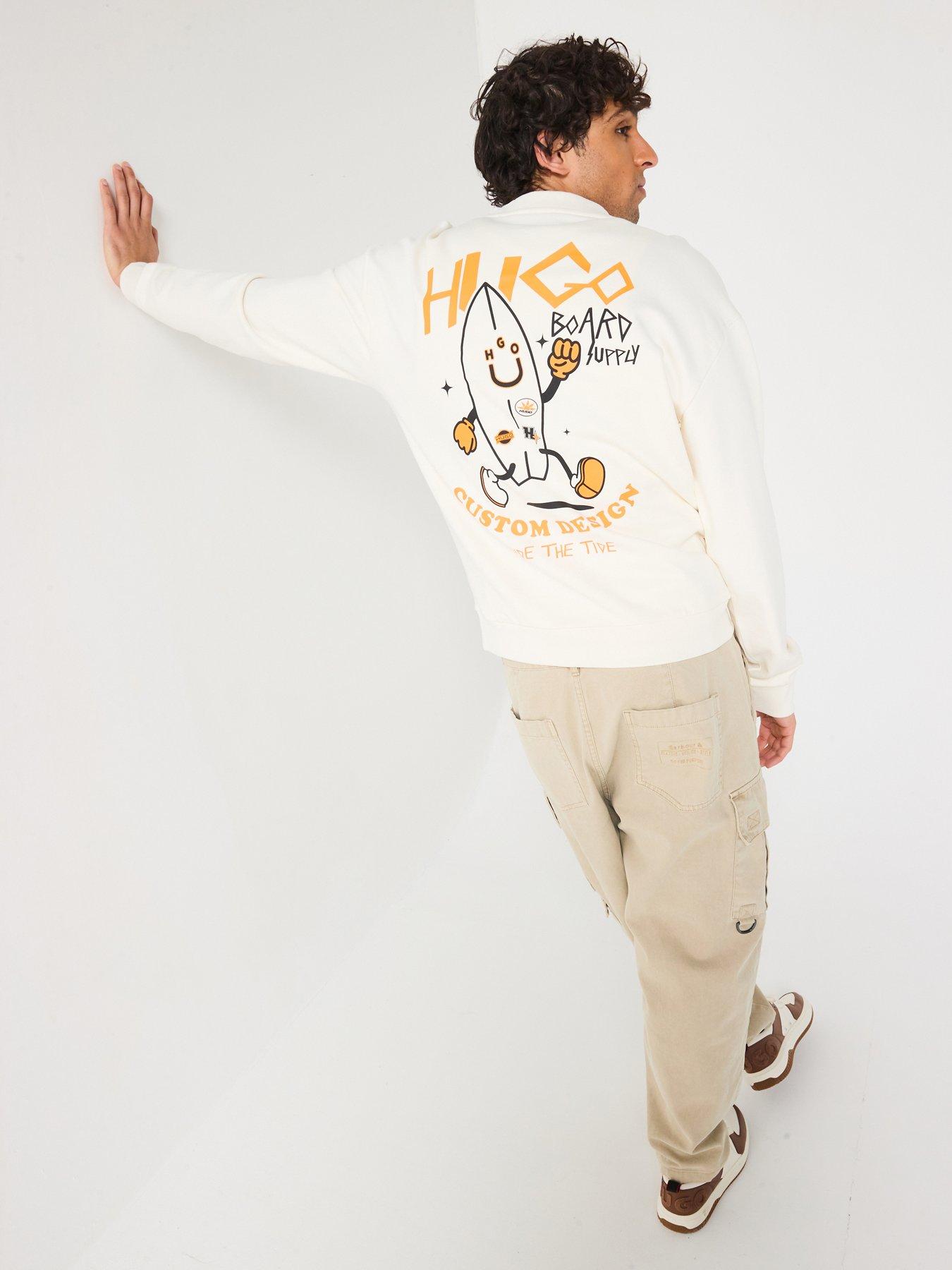 HUGO Blue Nigotil Neon Logo Back Print Sweatshirt - White | Very