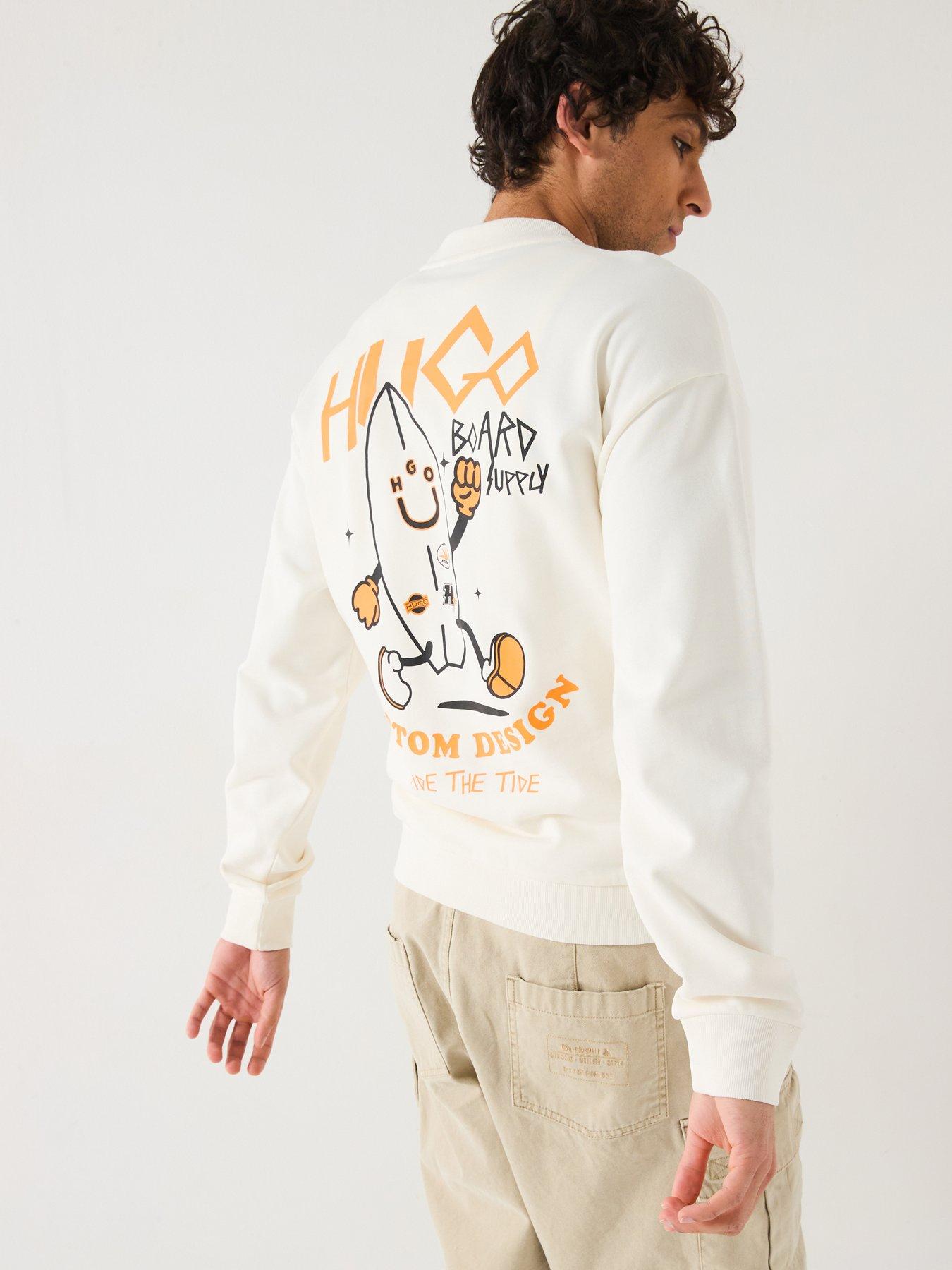 HUGO Blue Nigotil Neon Logo Back Print Sweatshirt - White | Very