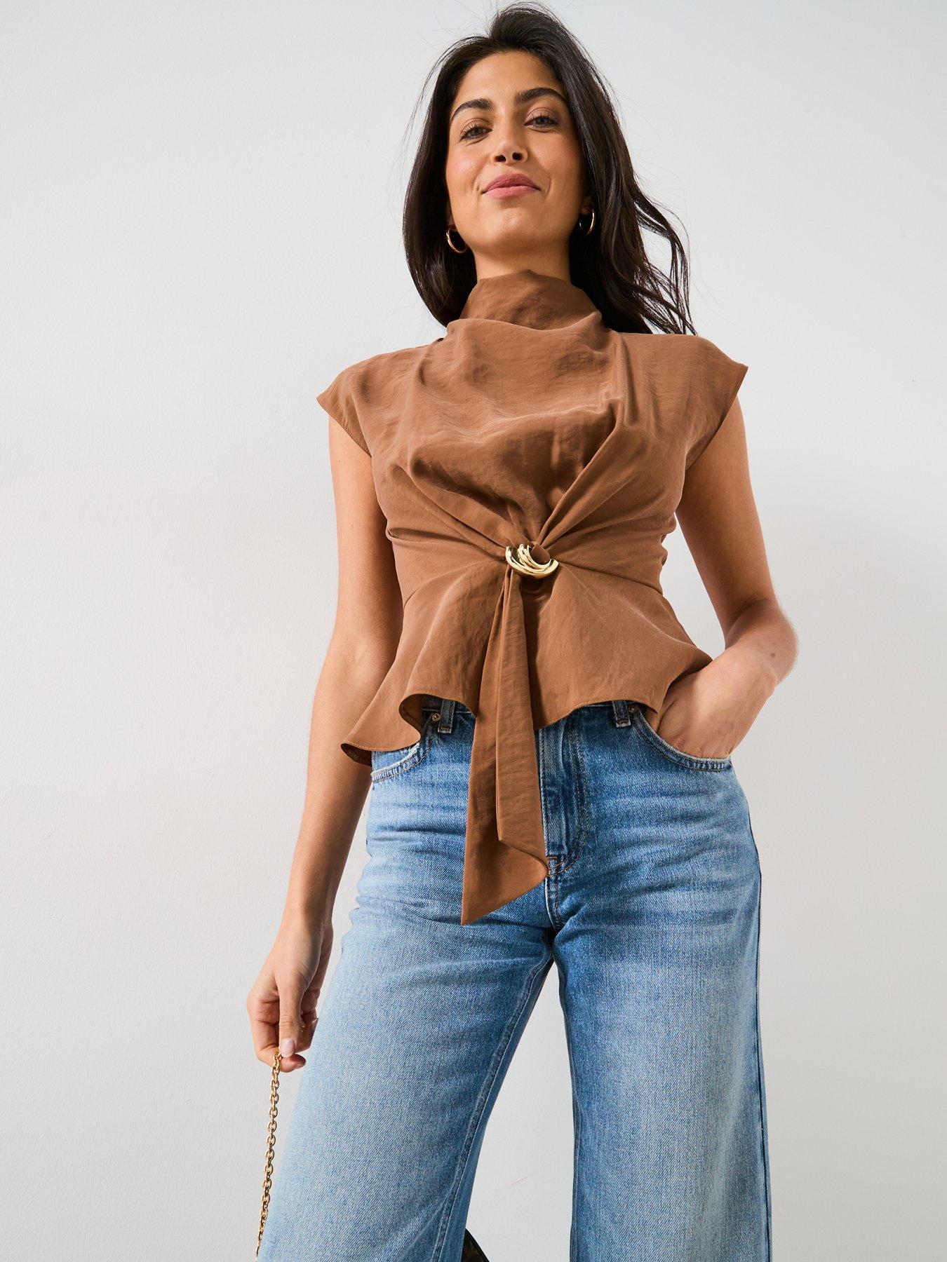 V by Very Draped Cap Sleeve Top Neutral - Brown | Very