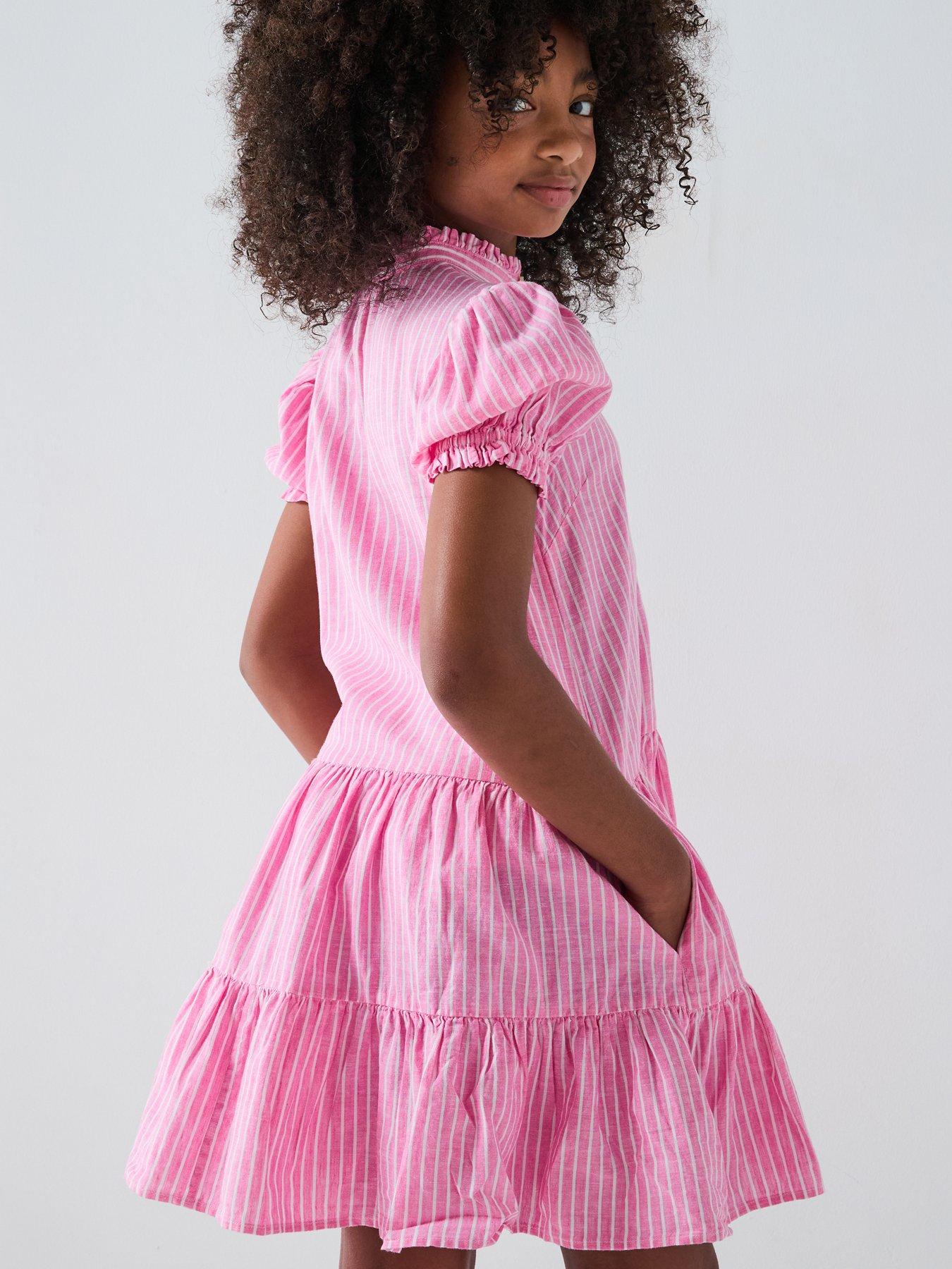 Polo Ralph Lauren Tiered Stripe Linen Mix Dress - Pink | Very