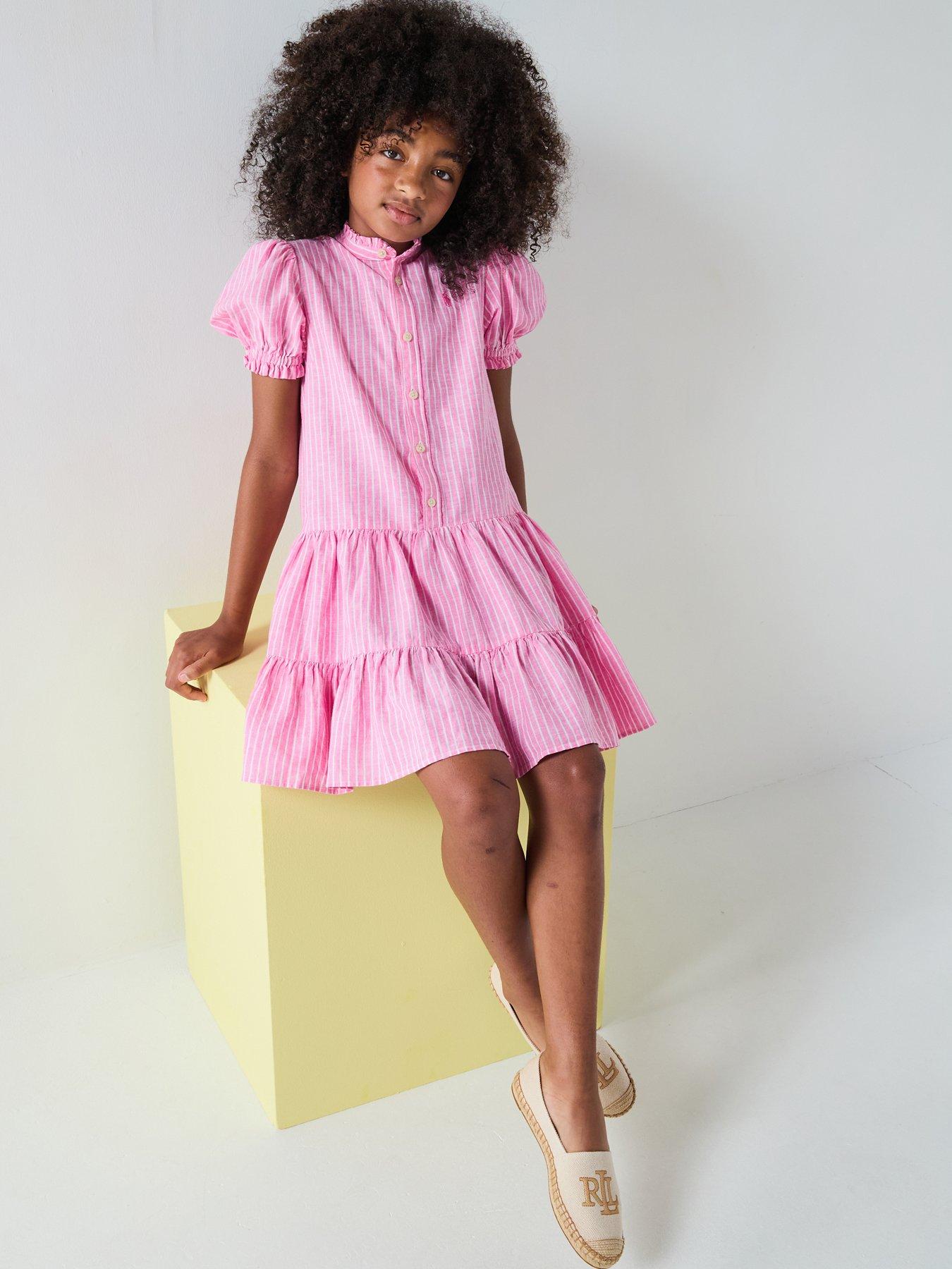 Polo Ralph Lauren Tiered Stripe Linen Mix Dress - Pink | Very