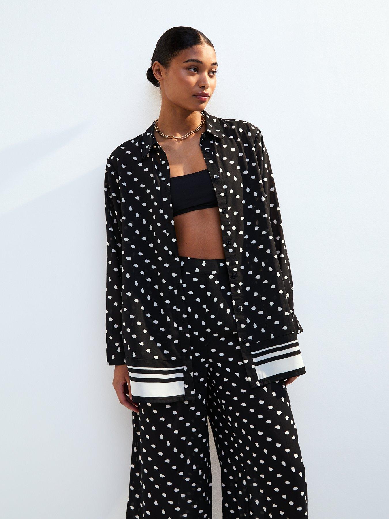 New Look Black Polka Dot Long Beach Shirt - Print | Very