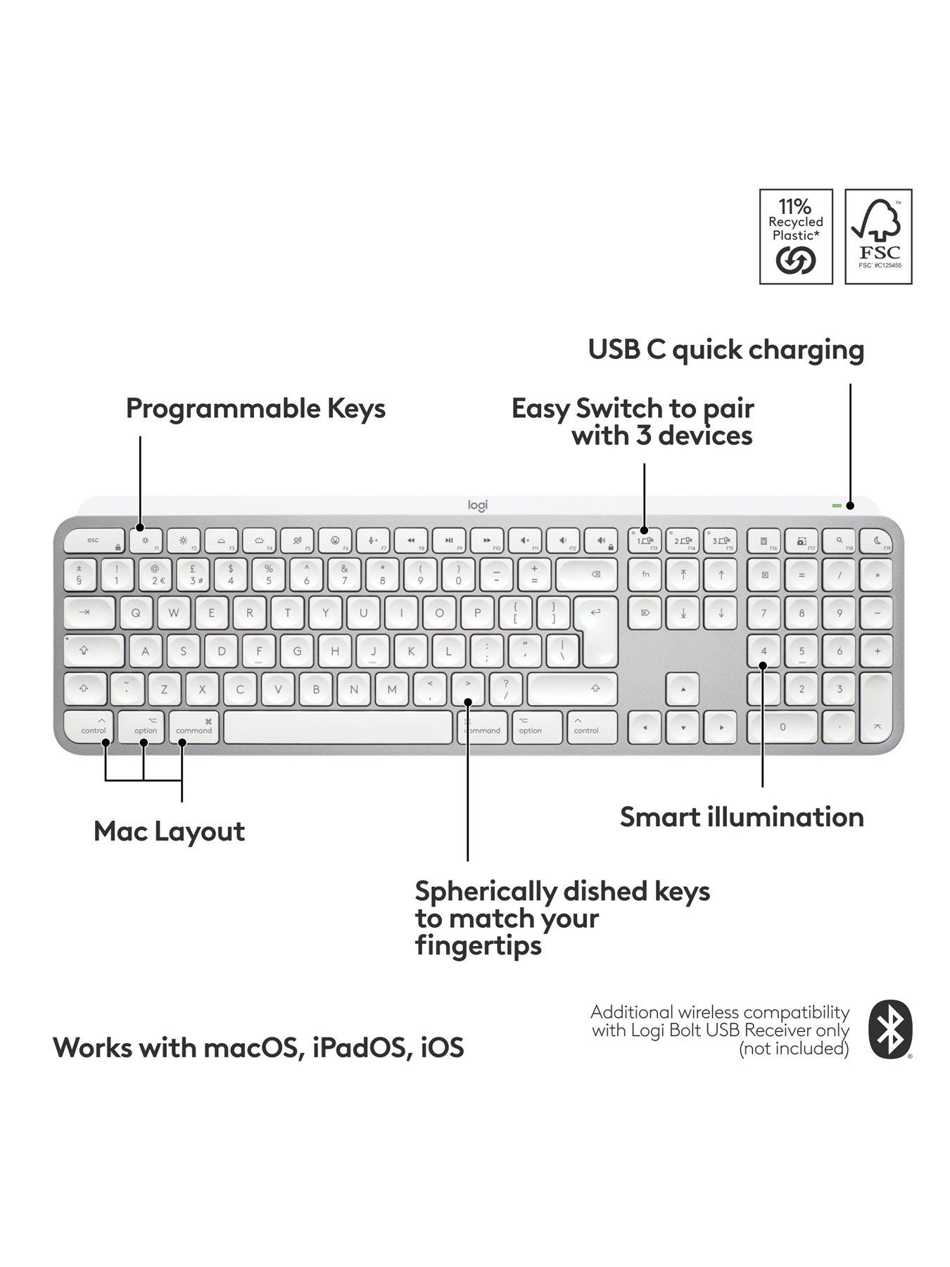 Logitech Mx Keys S For Mac Advanced Wireless Illuminated Keyboard Pale ...