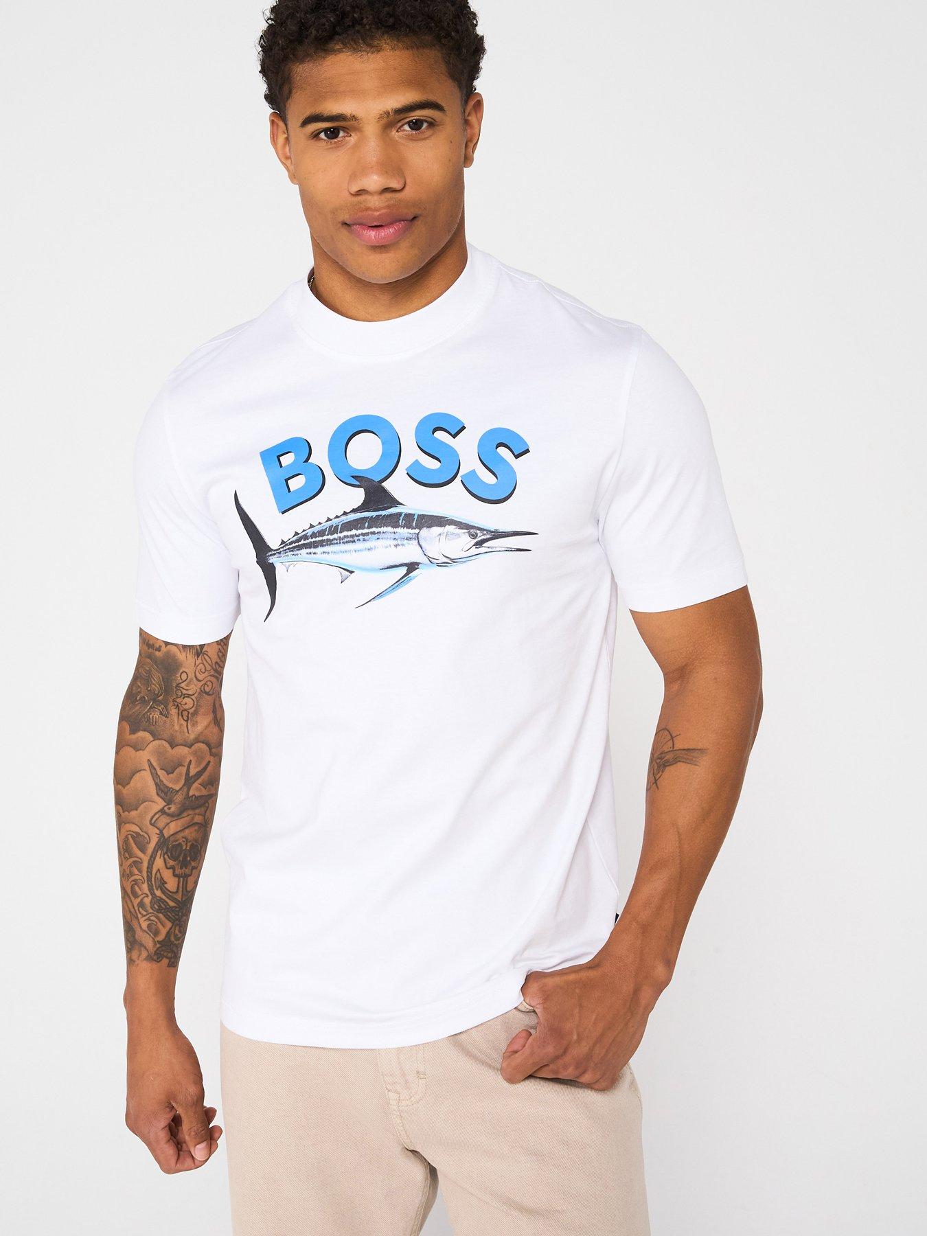 BOSS Fish Logo T-Shirt - White/Natural | Very