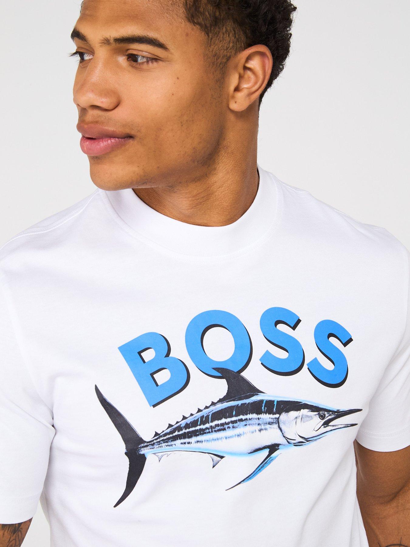 BOSS Fish Logo T-Shirt - White/Natural | Very