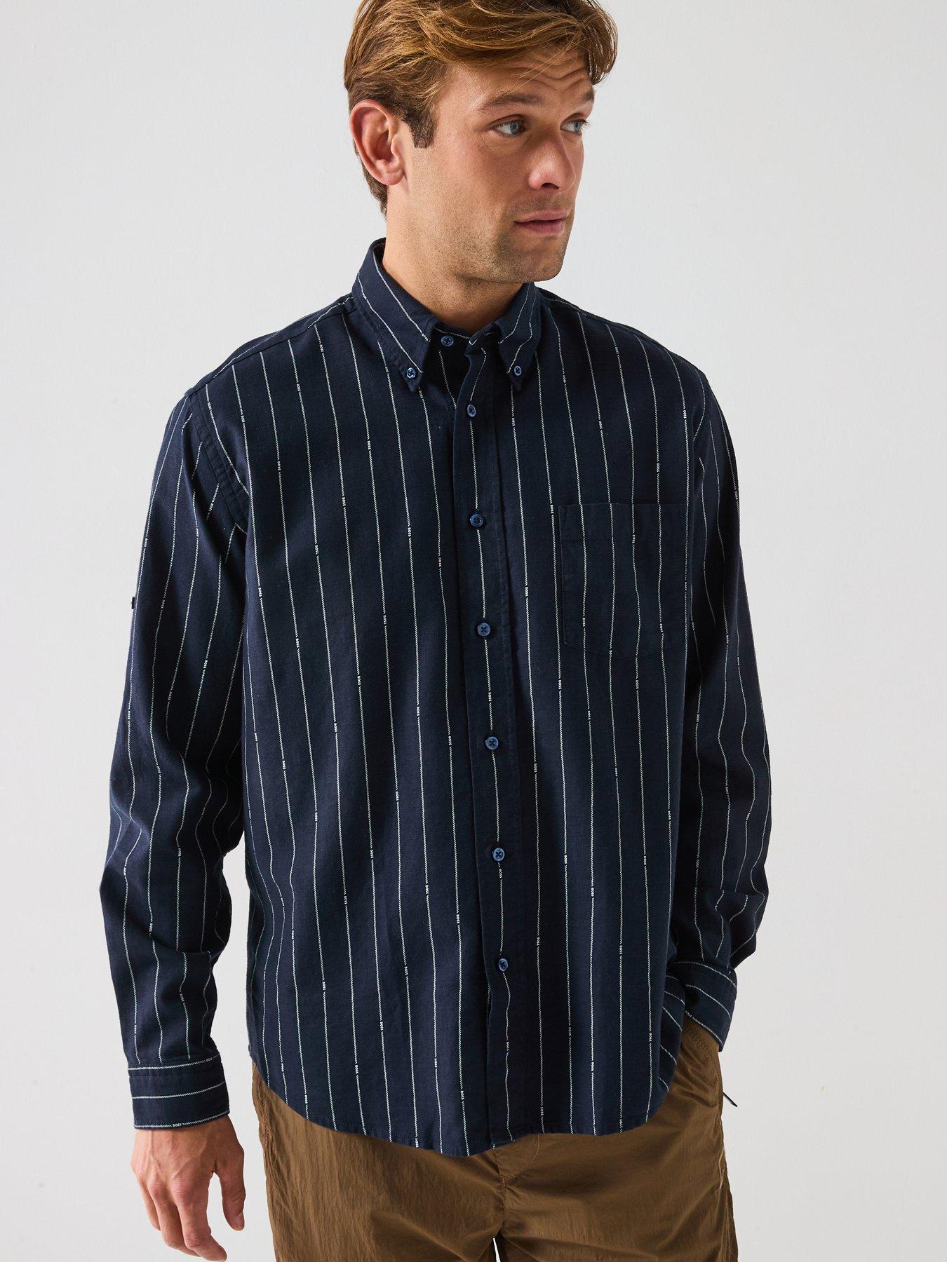 BOSS Lambey Thin Stripe Regular Fit Casual Shirt - Dark Blue | Very