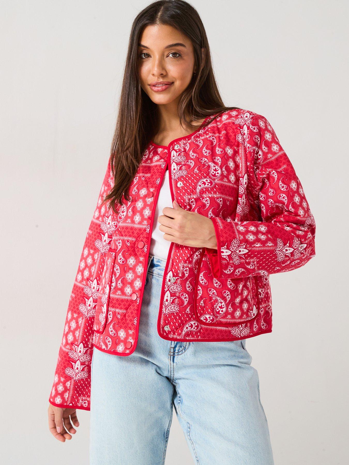 Only Printed Quilted Button Down Jacket - Red | Very