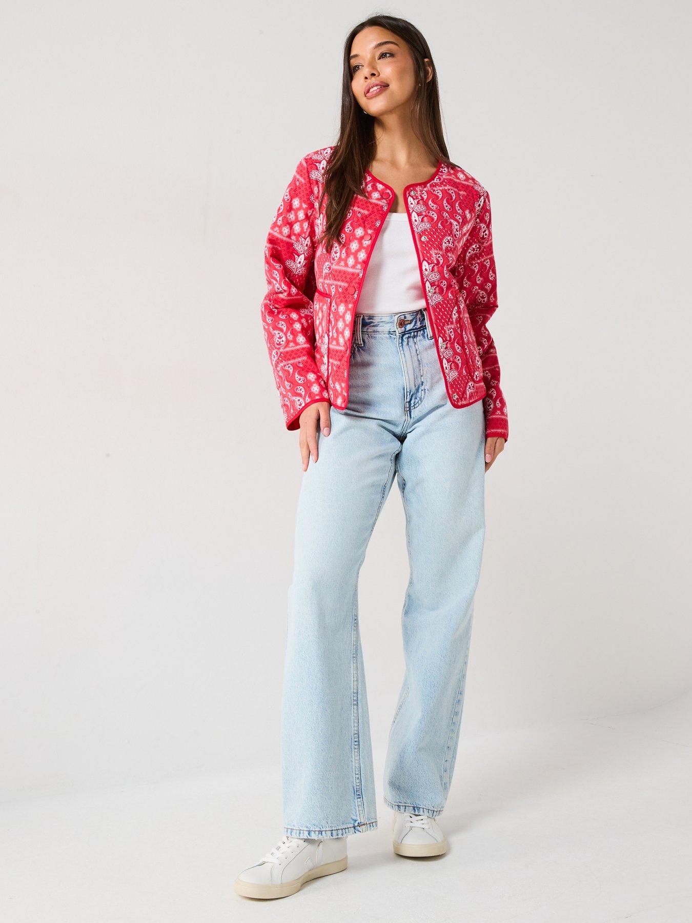 Only Printed Quilted Button Down Jacket - Red | Very